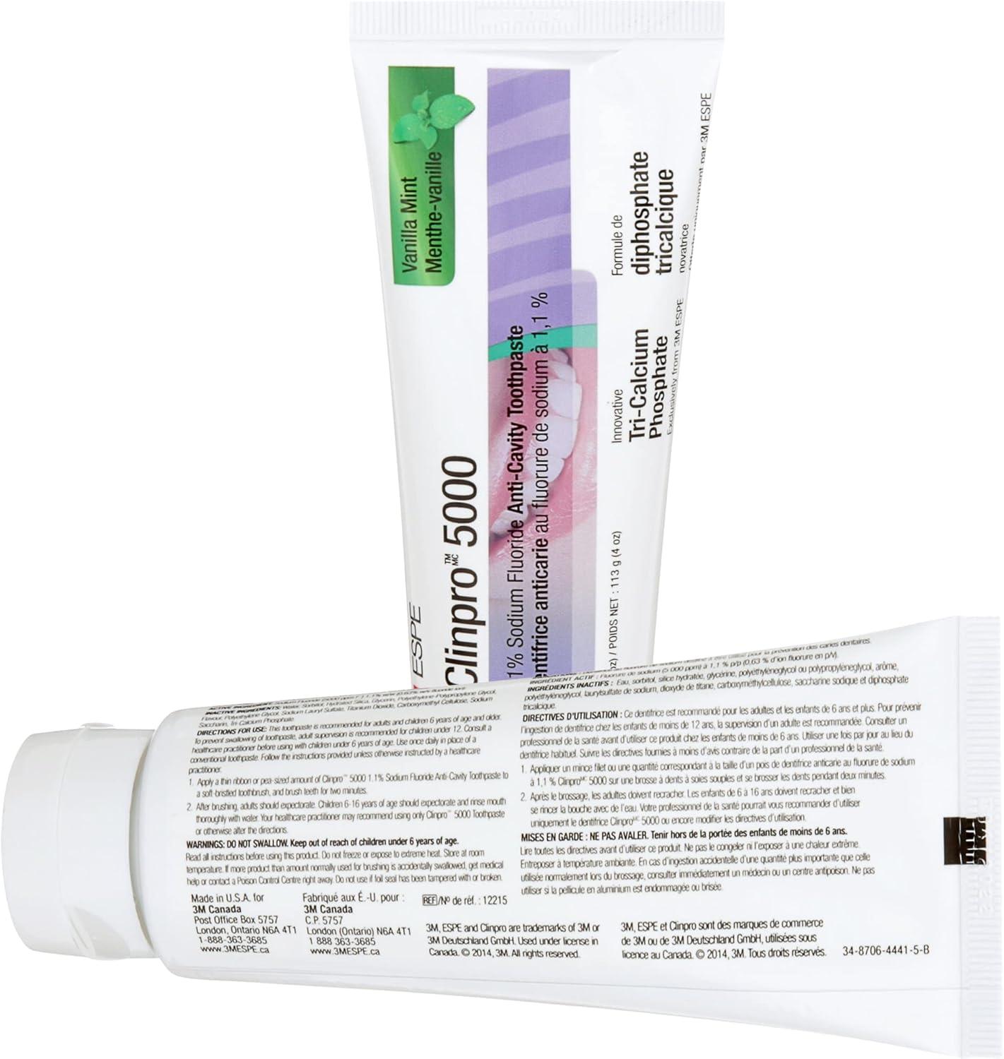 3M Clinpro 5000 Anti-Cavity Toothpaste (1.1% Sodium Fluoride) Vanilla ...