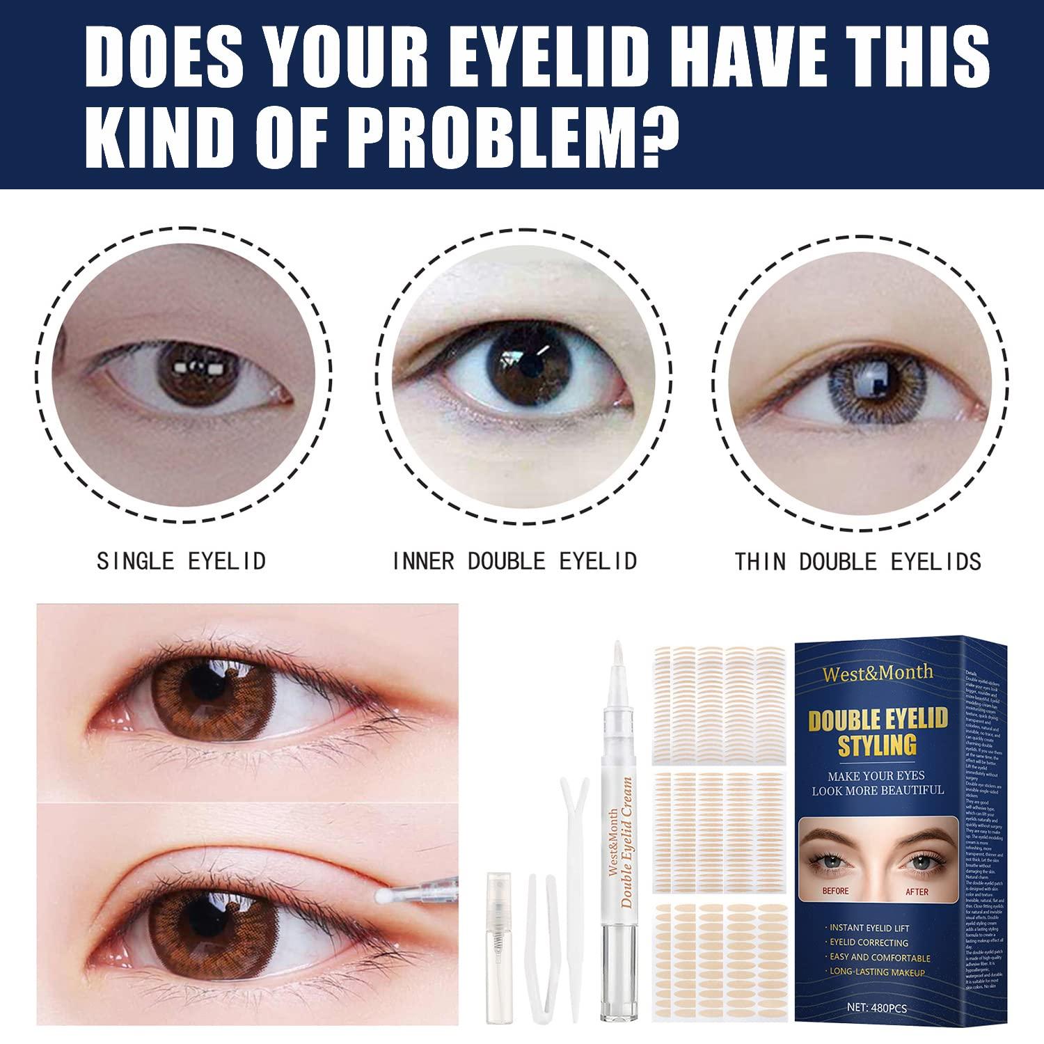 Double Eyelid Band - 480 Invisible Tapes with Tweezers & Spray Bottle ...
