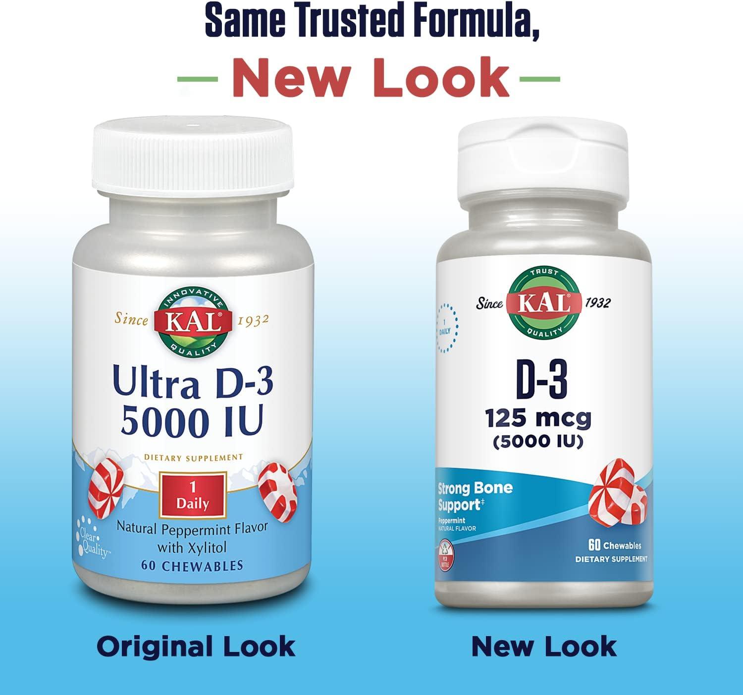 KAL Vitamin D3 5000 IU High Potency Chewables - Bone Health & Immune ...