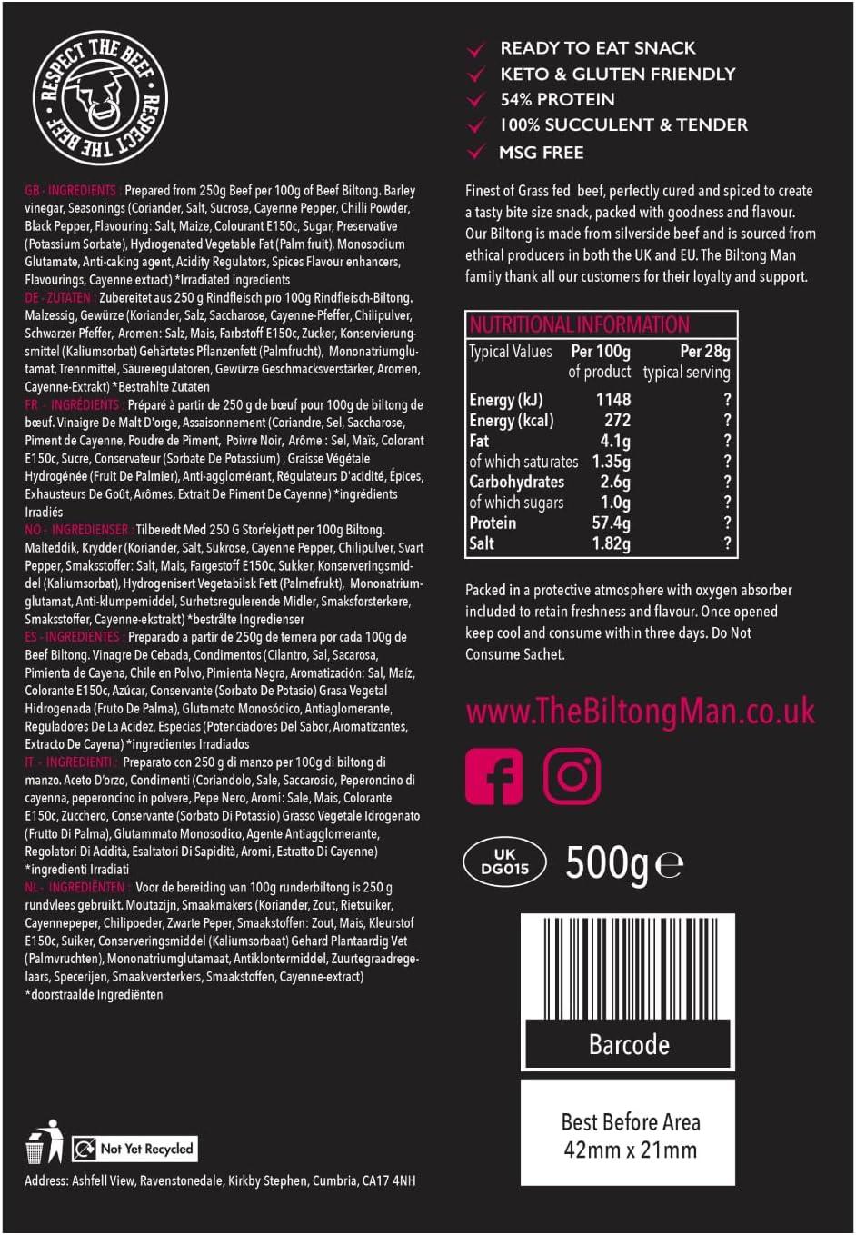 The Biltong Man Peri-Peri Beef Biltong 250g - Healthy High Protein ...