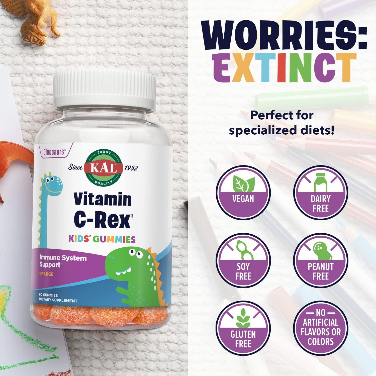 KAL Vitamin C-Rex Kids Gummies - Immune, Bone, Muscle & Skin Support ...