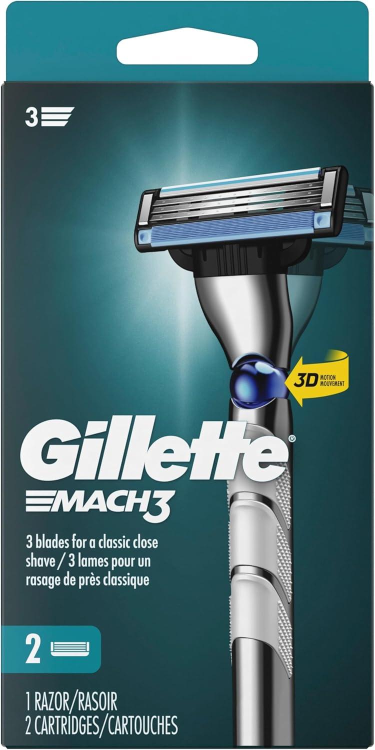 Gillette Mach3 3D Men's Razor Handle + 2 Blade Refills 1 Count Handle ...