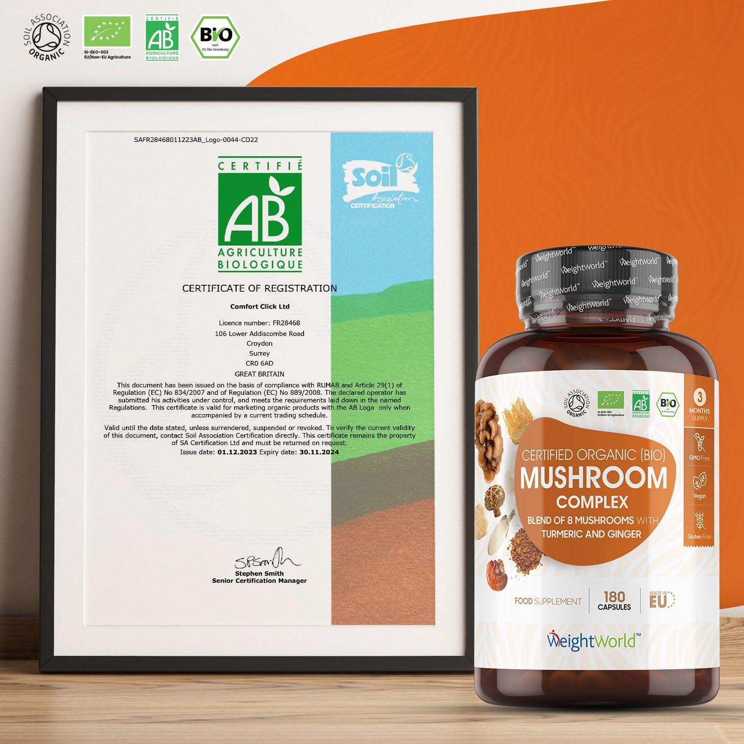 Organic Mushroom Complex 8-180 Capsules - 1000mg - Lion's Mane and 7 ...