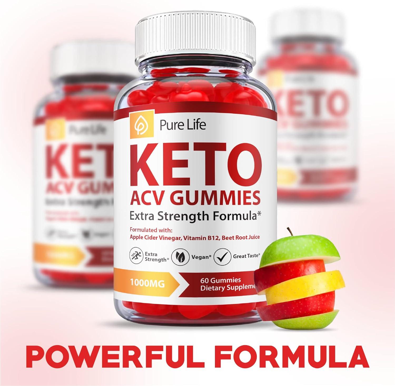 Pure Life Keto Gummies with Apple Cider Vinegar B12 - Vegan Formula for Weight Loss - 60 Gummies ...