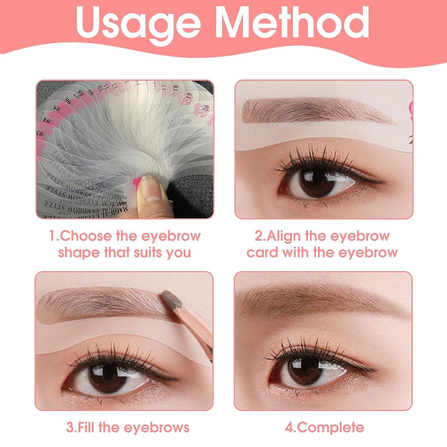 24PCS Eyebrow Stamp Stencils Kit - Reusable DIY Brow Template Set for ...