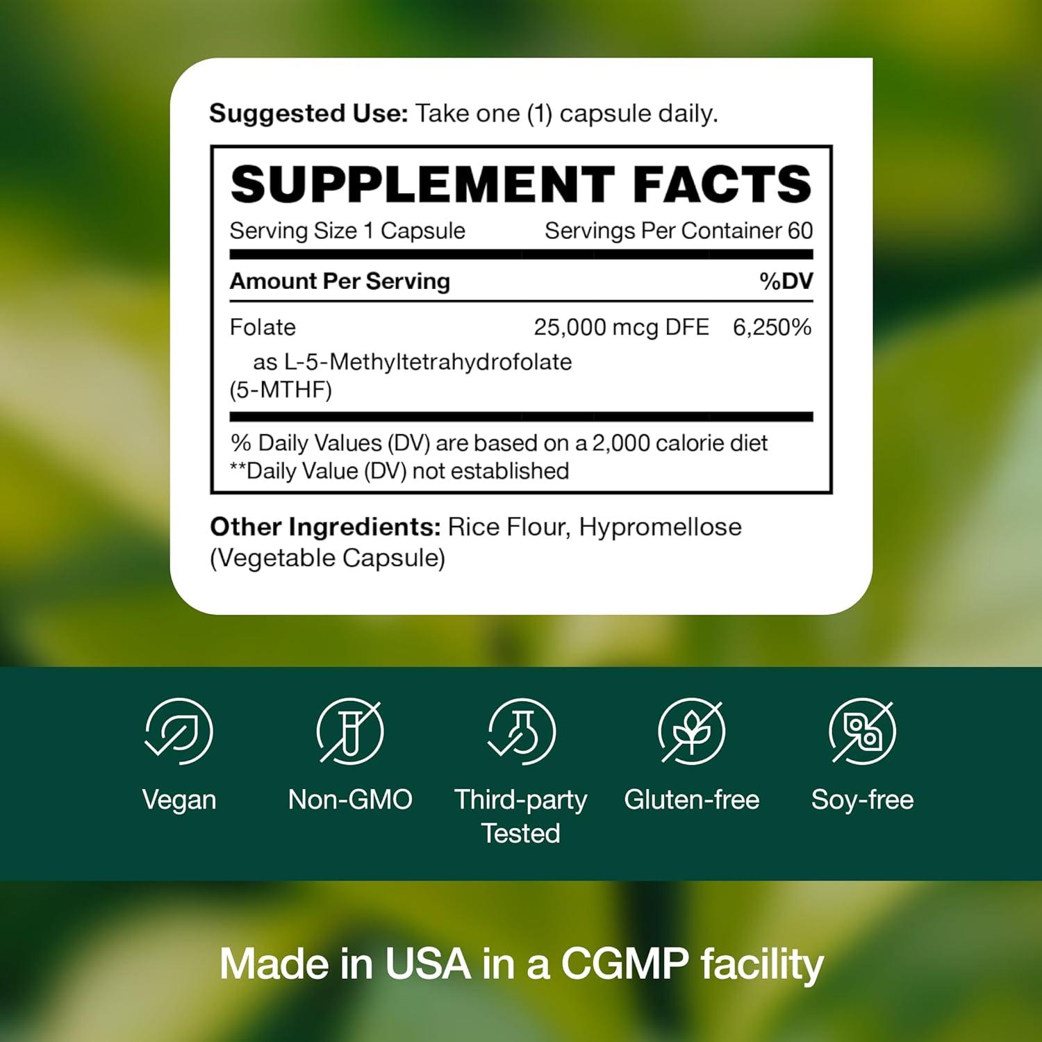 Fresh Nutrition L-Methylfolate 7.5mg - DNA Verified, Maximum Potency ...