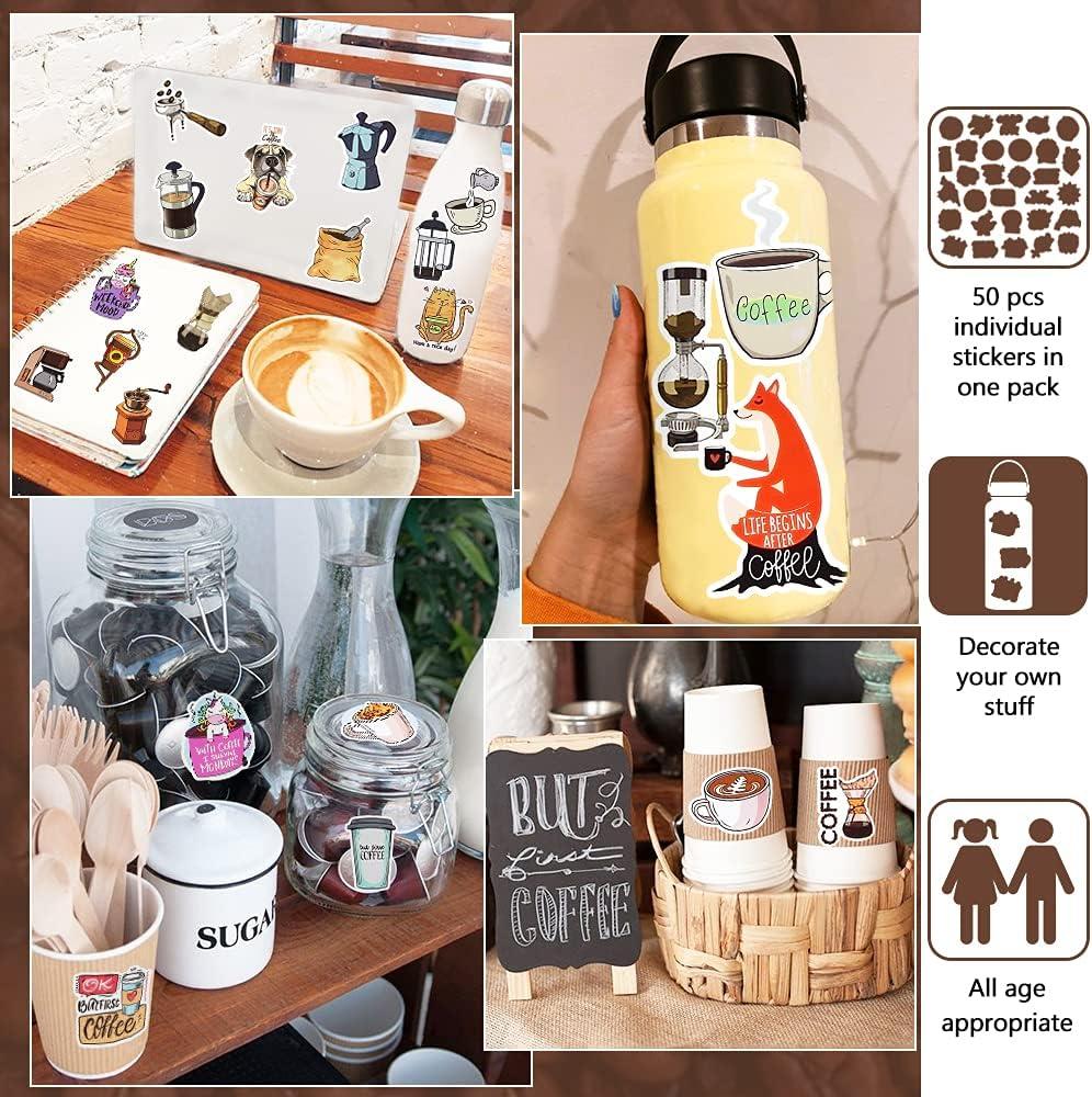DETICKERS Coffee Cup Laptop Stickers - Waterproof Vinyl Decals for ...