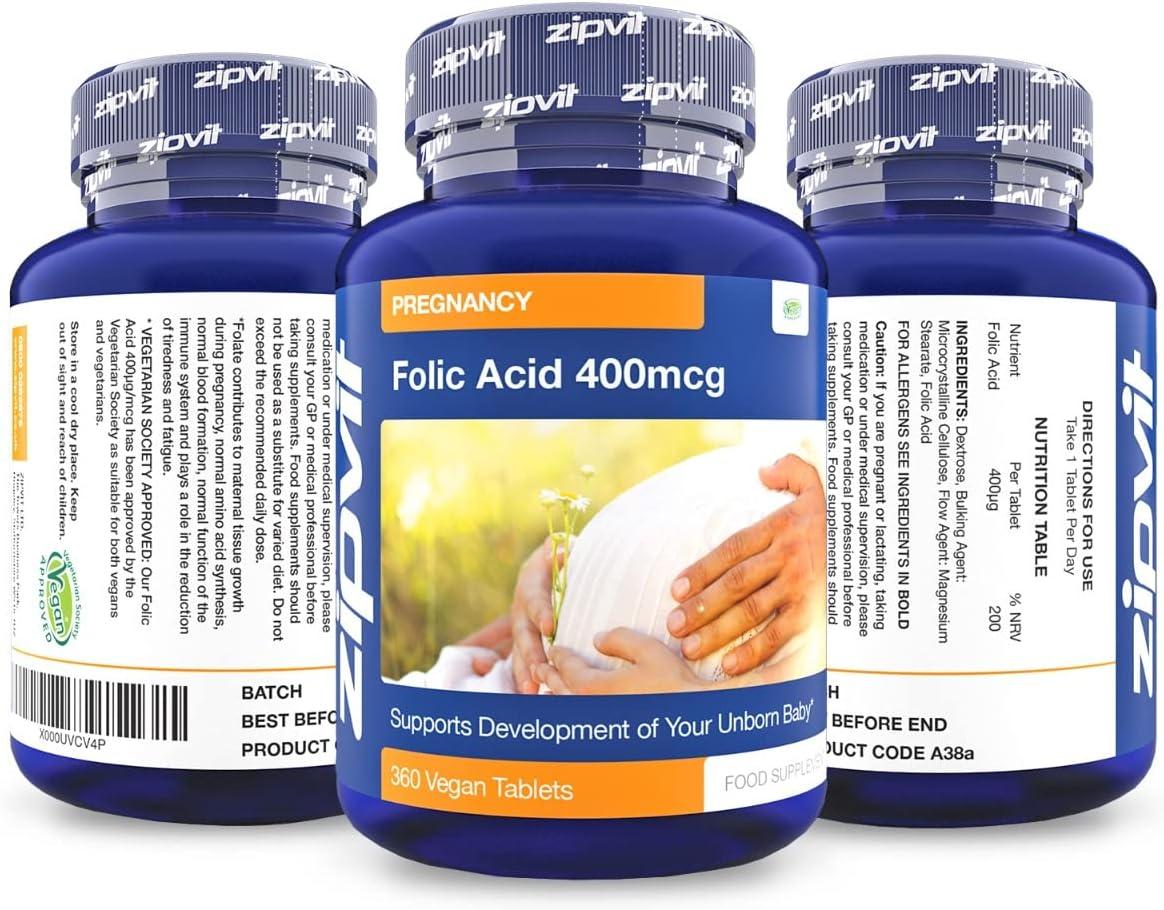 400mcg Folic Acid Folate (Vitamin B9) 360 Vegan Tablets | Prenatal ...