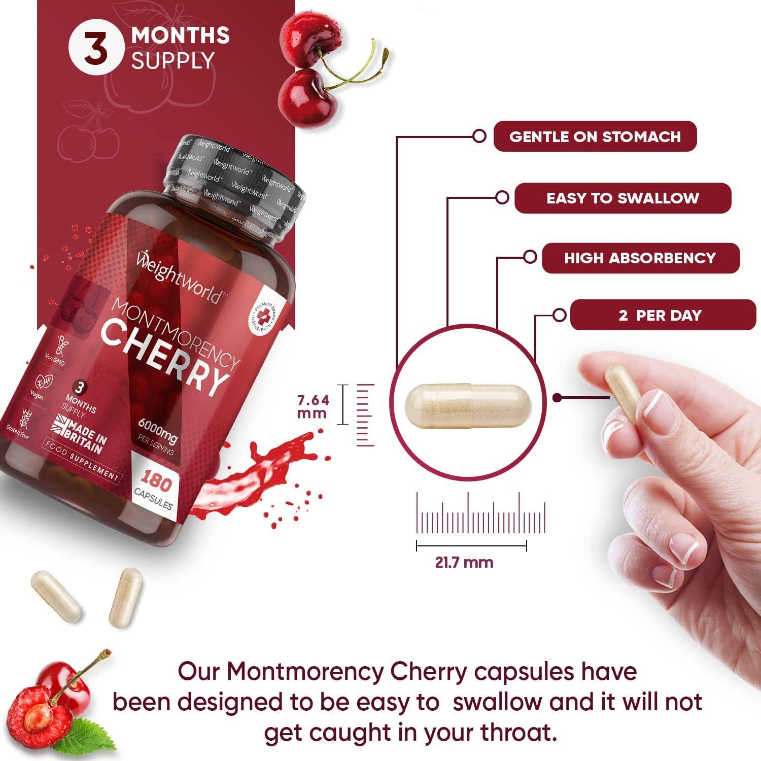 Montmorency Cherry Capsules 6000mg - 180 Count - Natural Tart Cherry ...