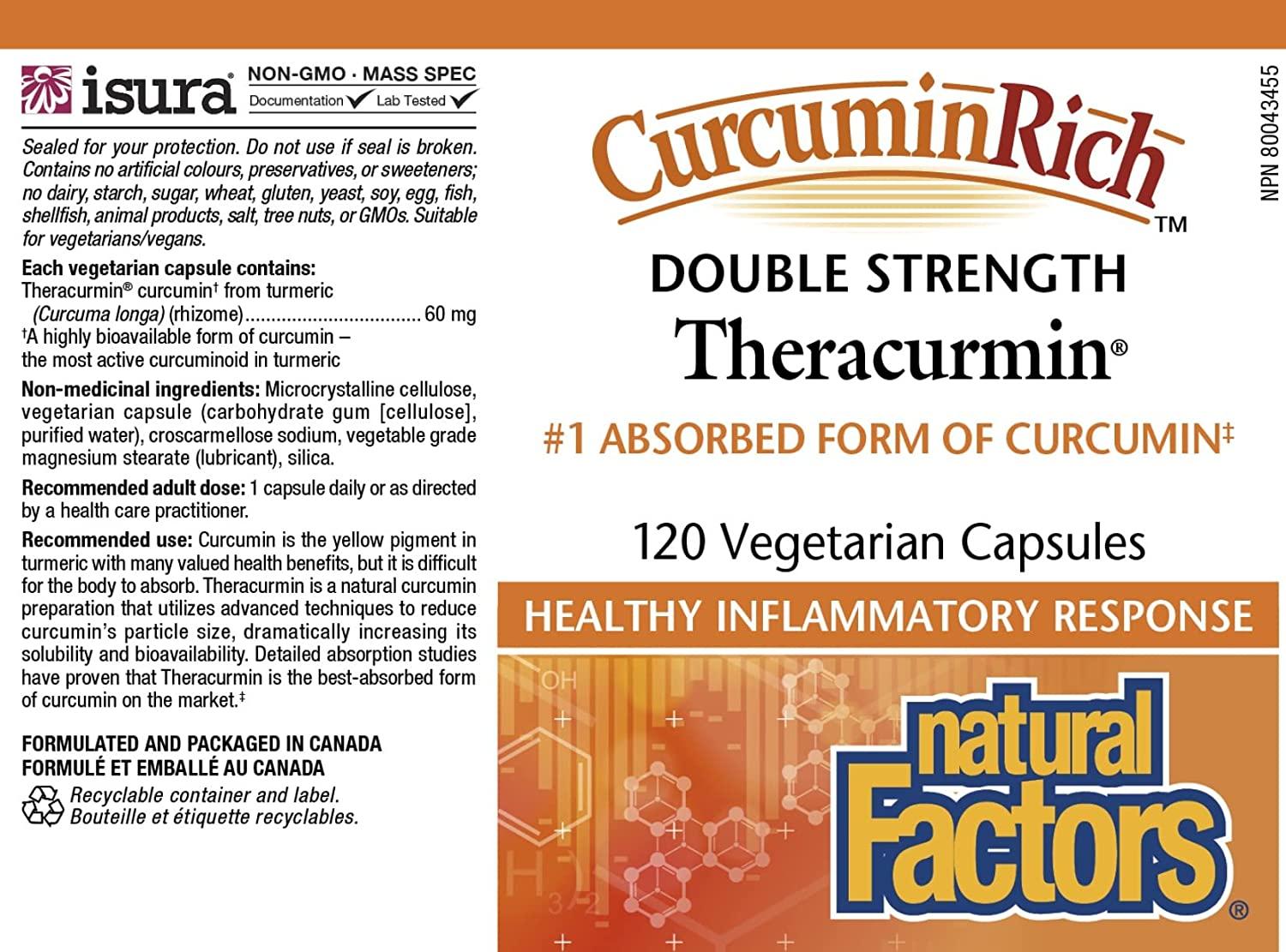 CurcuminRich Double Strength Theracurmin - 120 Vegetarian Capsules ...