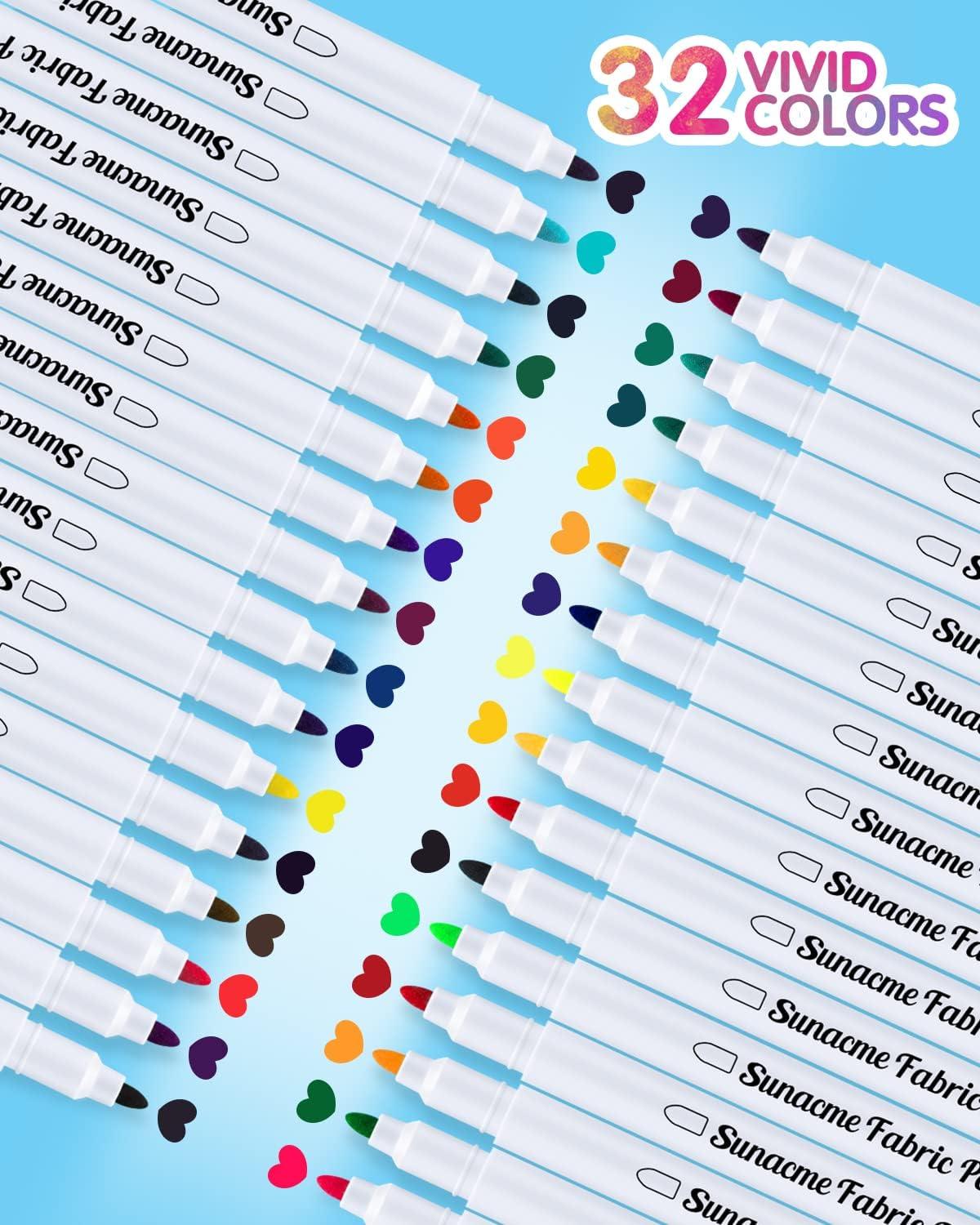 Sunacme Fabric Markers Pen Set - 32 Colors, Permanent Paint Pens for ...