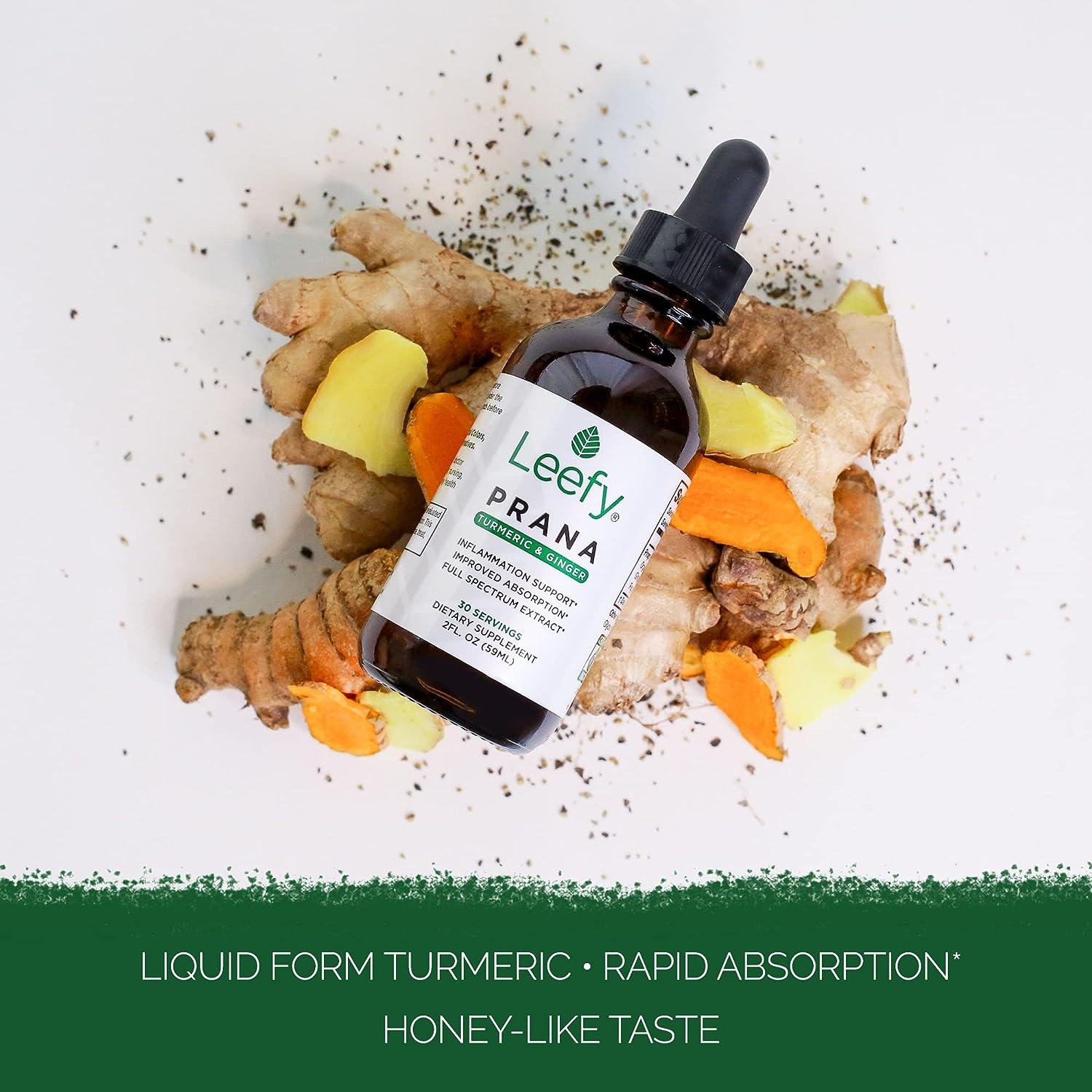 Leefy Organics PRANA - Organic Liquid Turmeric Curcumin, Ginger Extract with Black Pepper ...