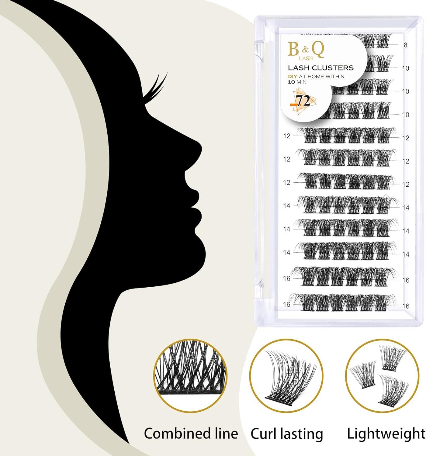 D-14 mm B 47 Cluster Lashes - 72 Clusters | Natural DIY Soft Fluffy ...