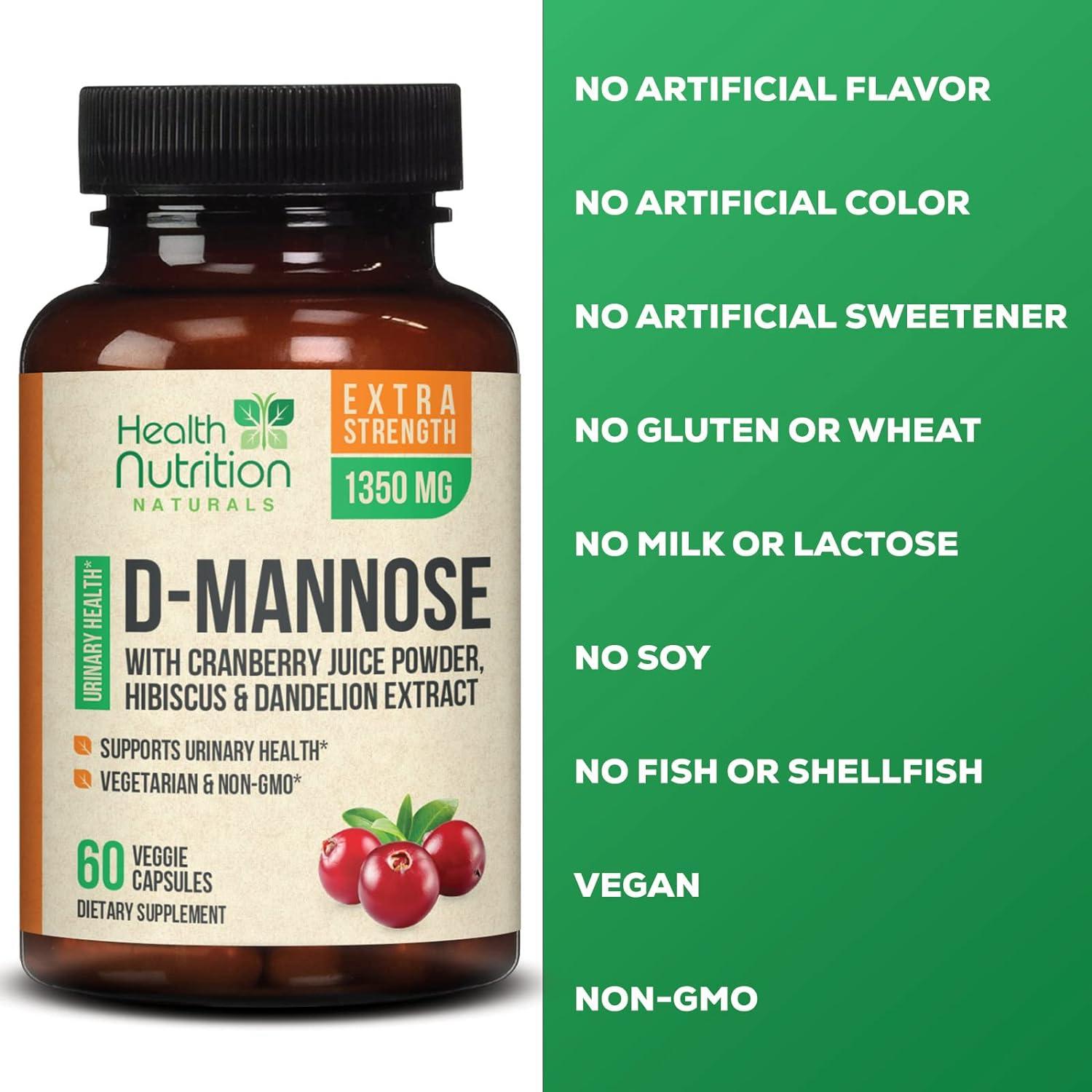 D-Mannose with Cranberry Extract 1350mg Complex - Urinary Tract Health Support - Non-GMO Vegan ...