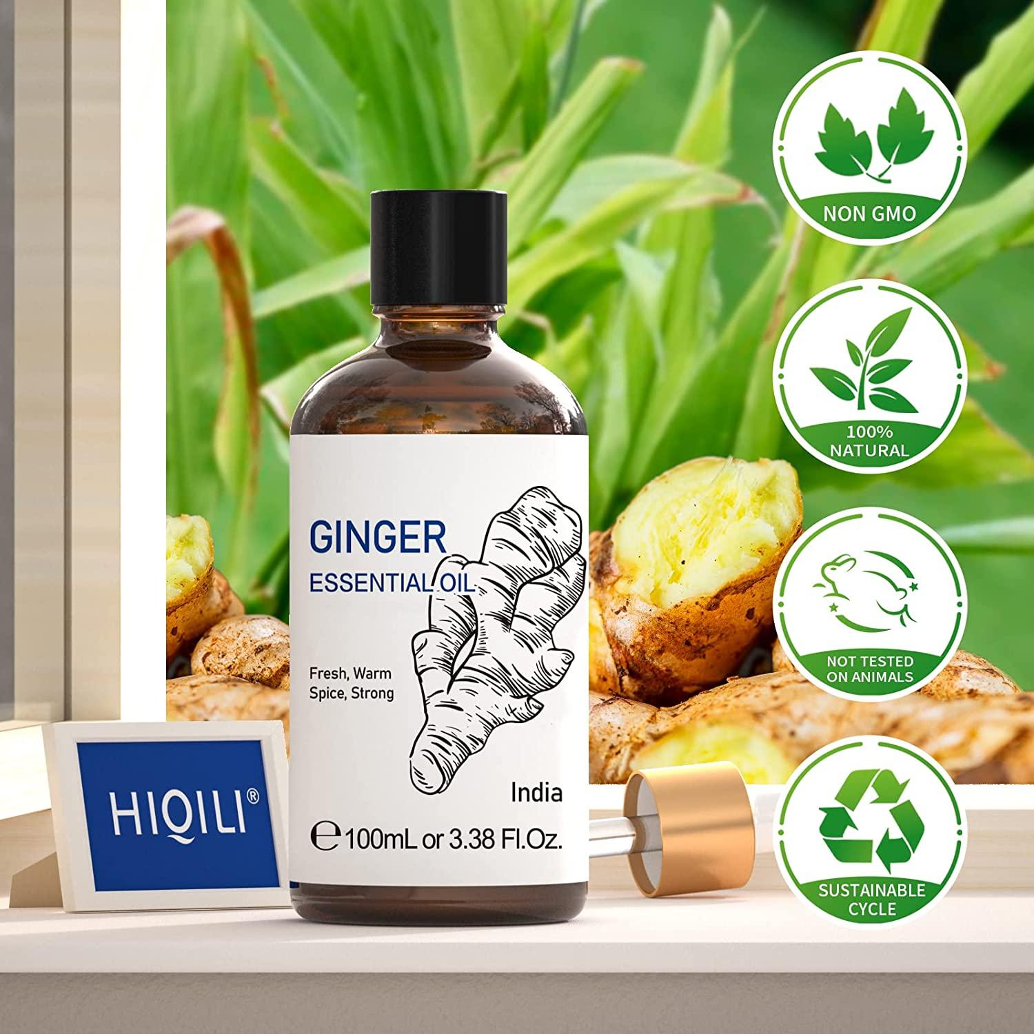 HIQILI Pure Ginger Essential Oil for Lymphatic Drainage Massage - 100ml ...