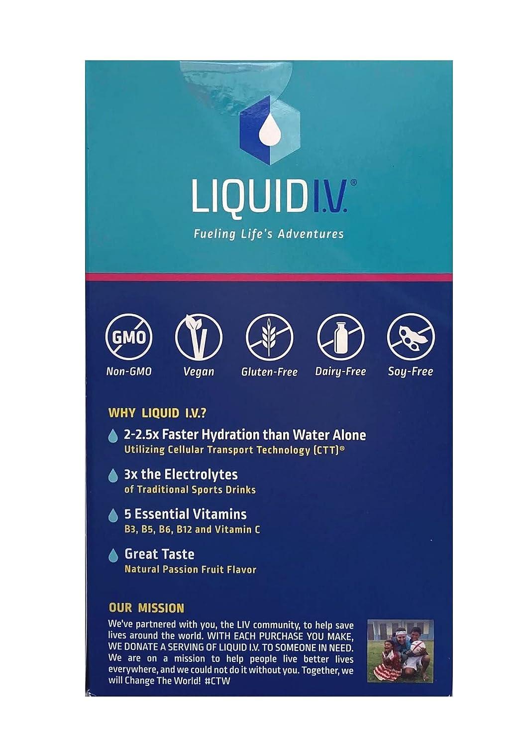 Liquid IV Hydration Powder Passion Fruit 6oz - Fast Hydration Boost ...