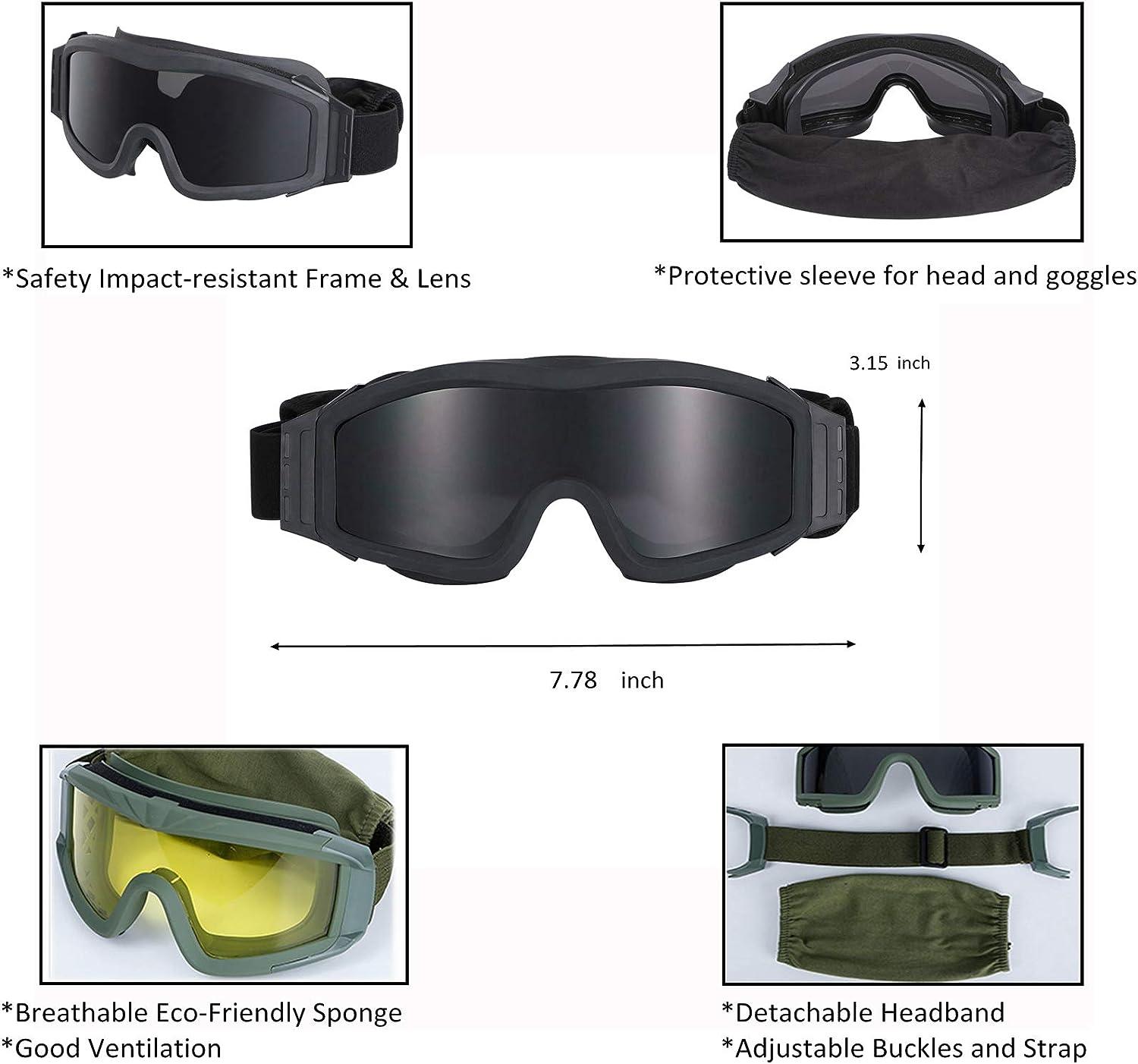 3-Lens Black Tactical Goggles | Airsoft, Paintball, Military Shooting ...