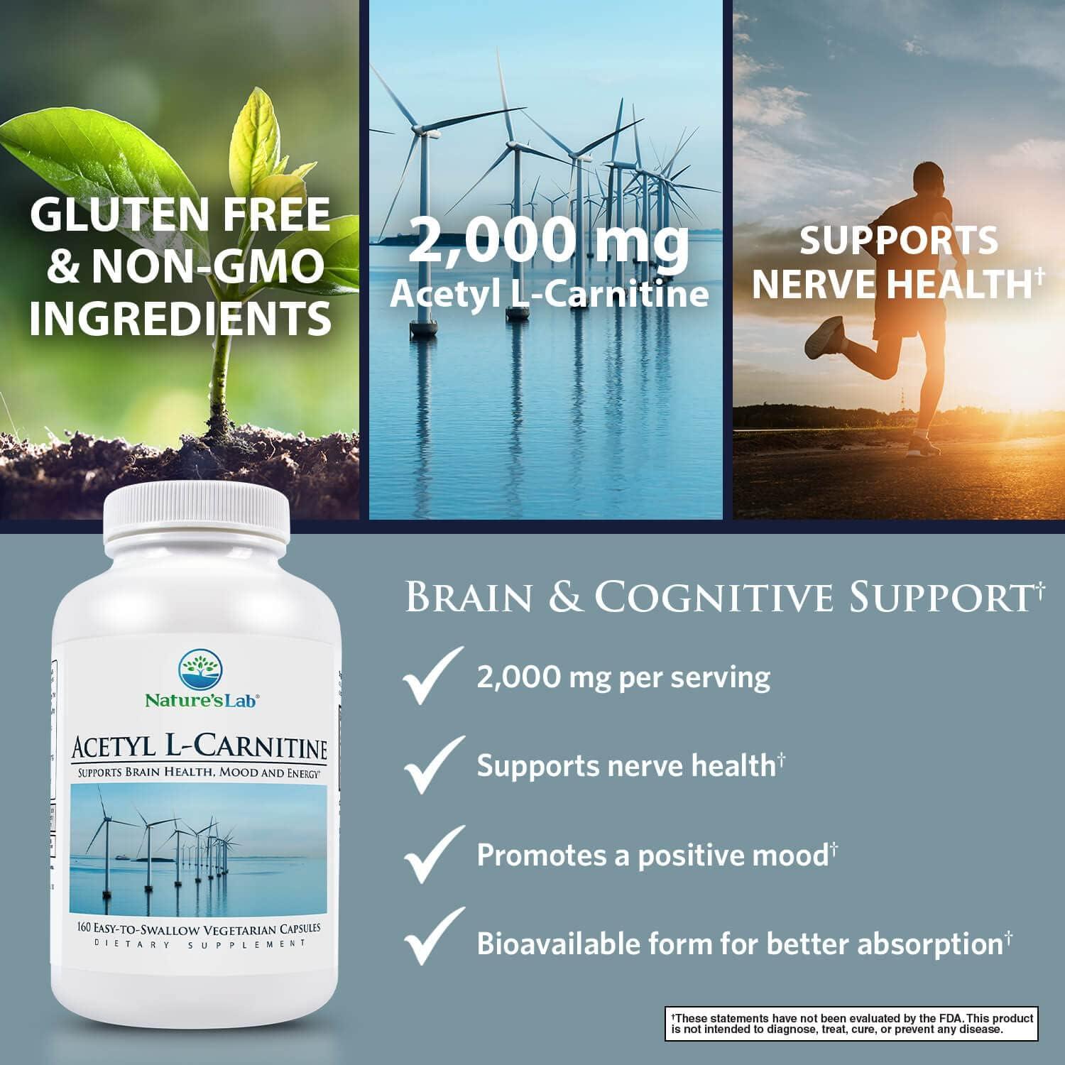 Nature's Lab Acetyl L-Carnitine 2000mg - 160 Capsules | Premium Quality ...