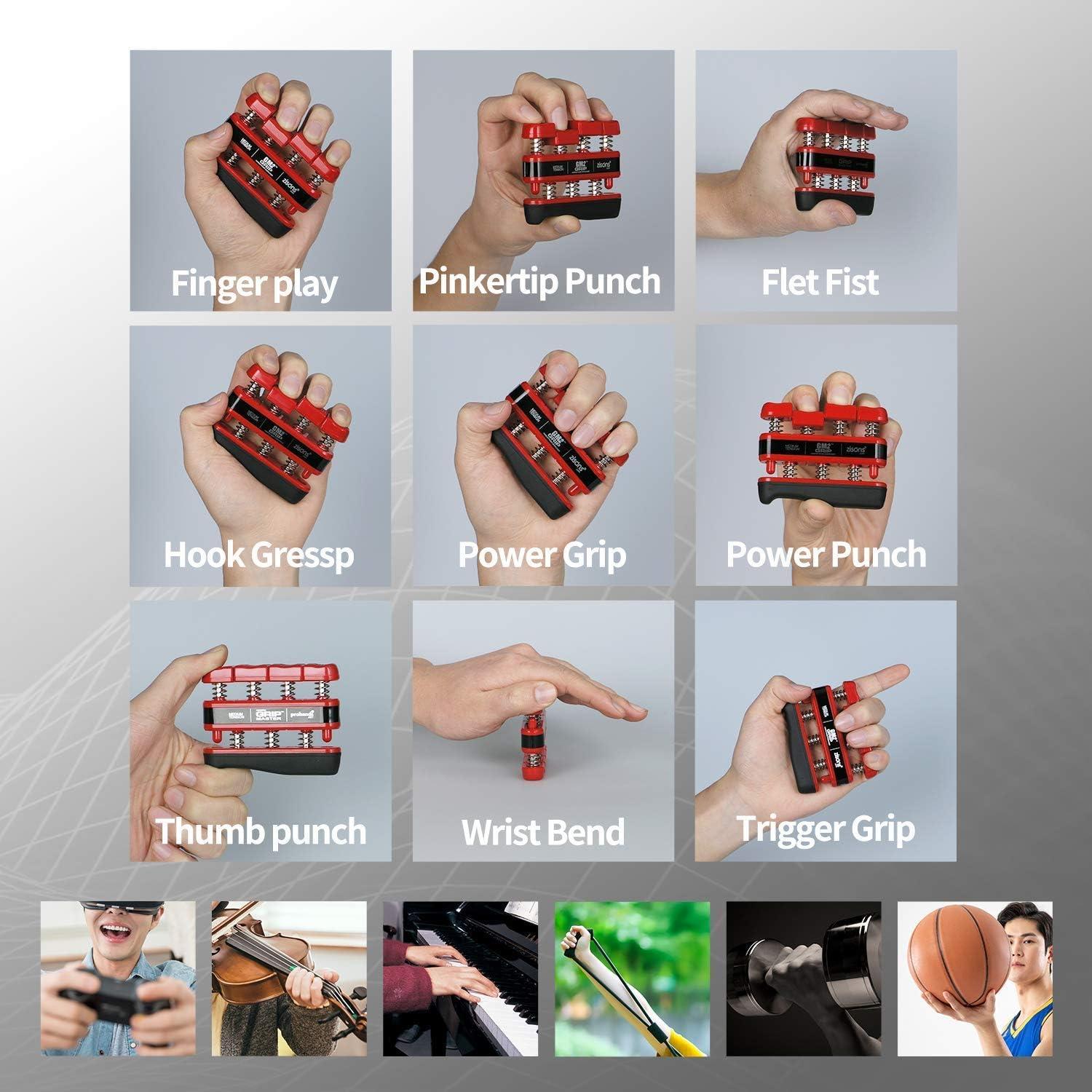 GM2 Grip Exerciser - Hand, Finger Exerciser - 9lb Black, 7lb Red, 5lb ...