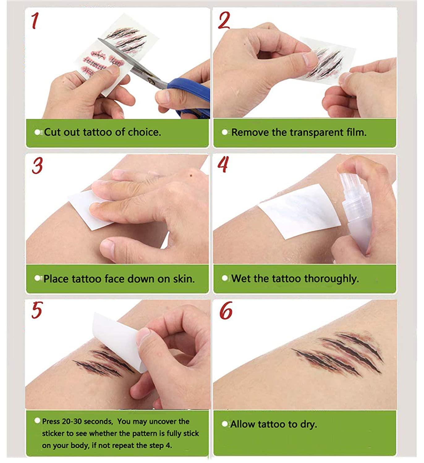 Halloween Temporary Tattoos - Realistic Fake Waterproof Bloody Wound ...