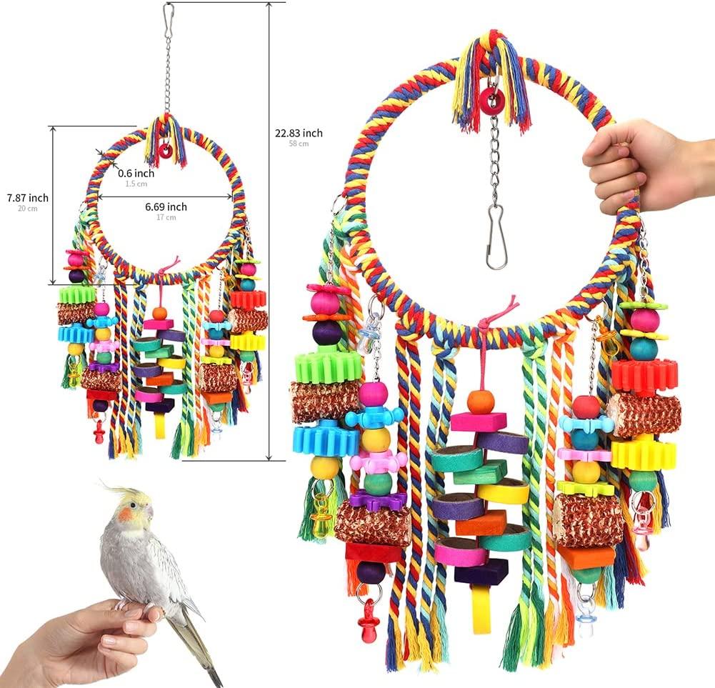 Bird Rope Ring Swing Perch with Chewing Toys for Small Birds ...