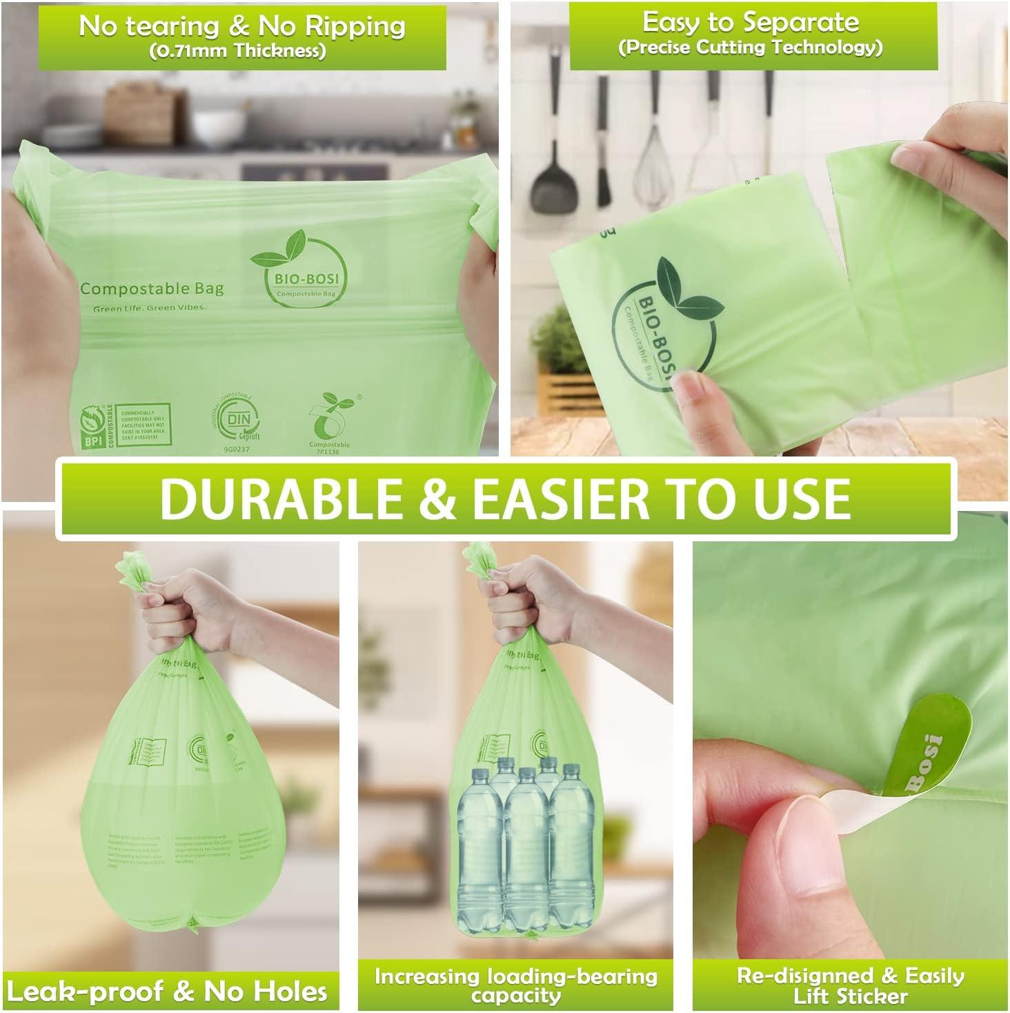 Bio-Bosi 2.6 Gallon Compostable Trash Bags - 100 Count, Extra Thick 0. ...