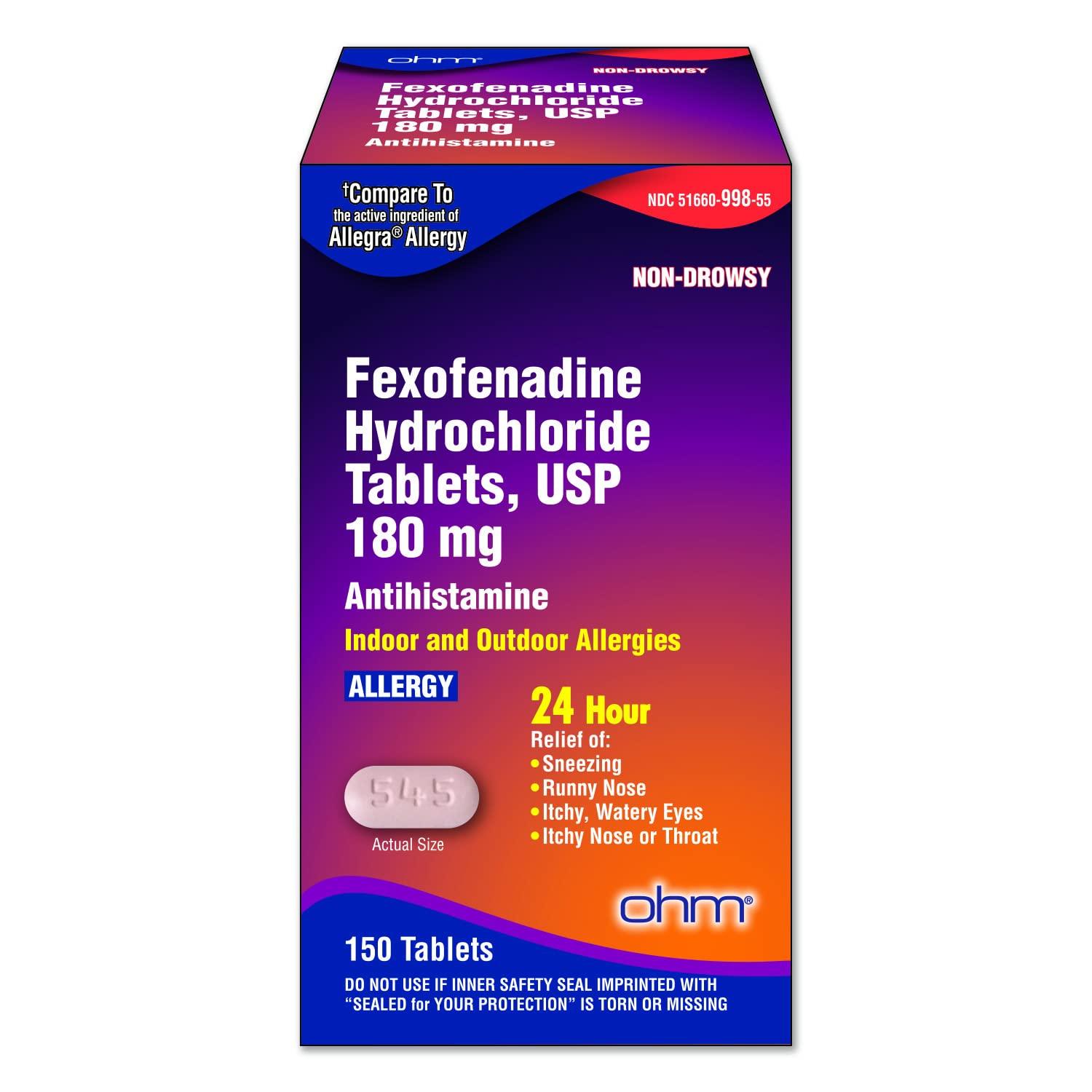 Ohm Fexofenadine Antihistamine | Indoor Outdoor Allergy Relief | 150 ...