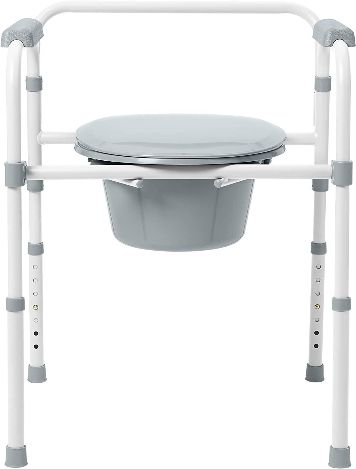 Medline 3-in-1 Steel Bedside Commode, Elongated Seat, Folding Frame ...