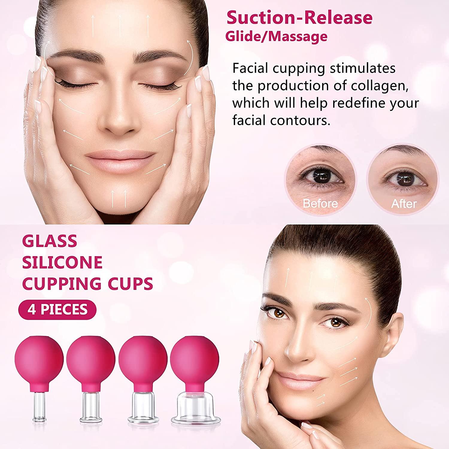 Facial Cupping Therapy Set for Anti-Cellulite Massage - 4 Sizes Glass & Silicone Cups in Gift ...