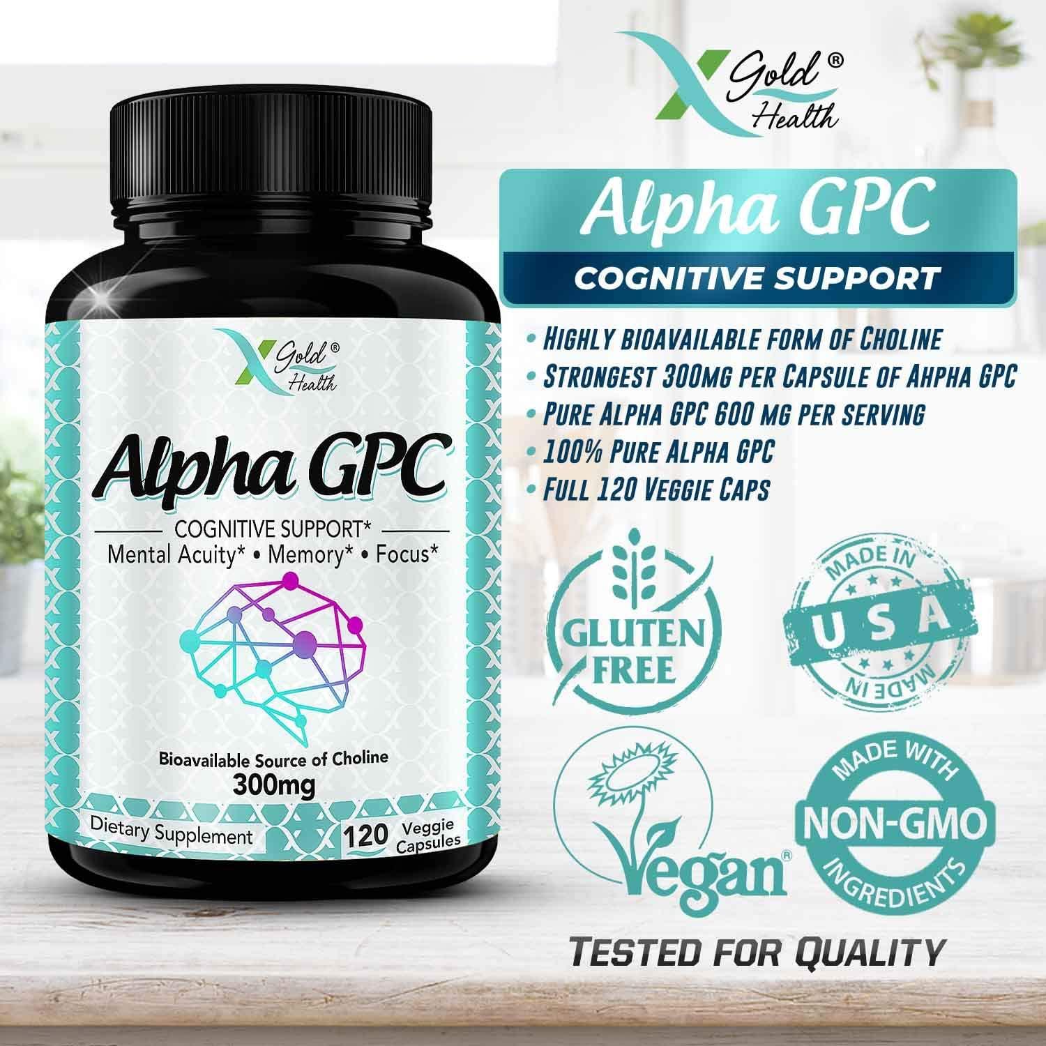 Alpha GPC Choline Supplement 600mg - 120 Veggie Capsules | Cognitive ...