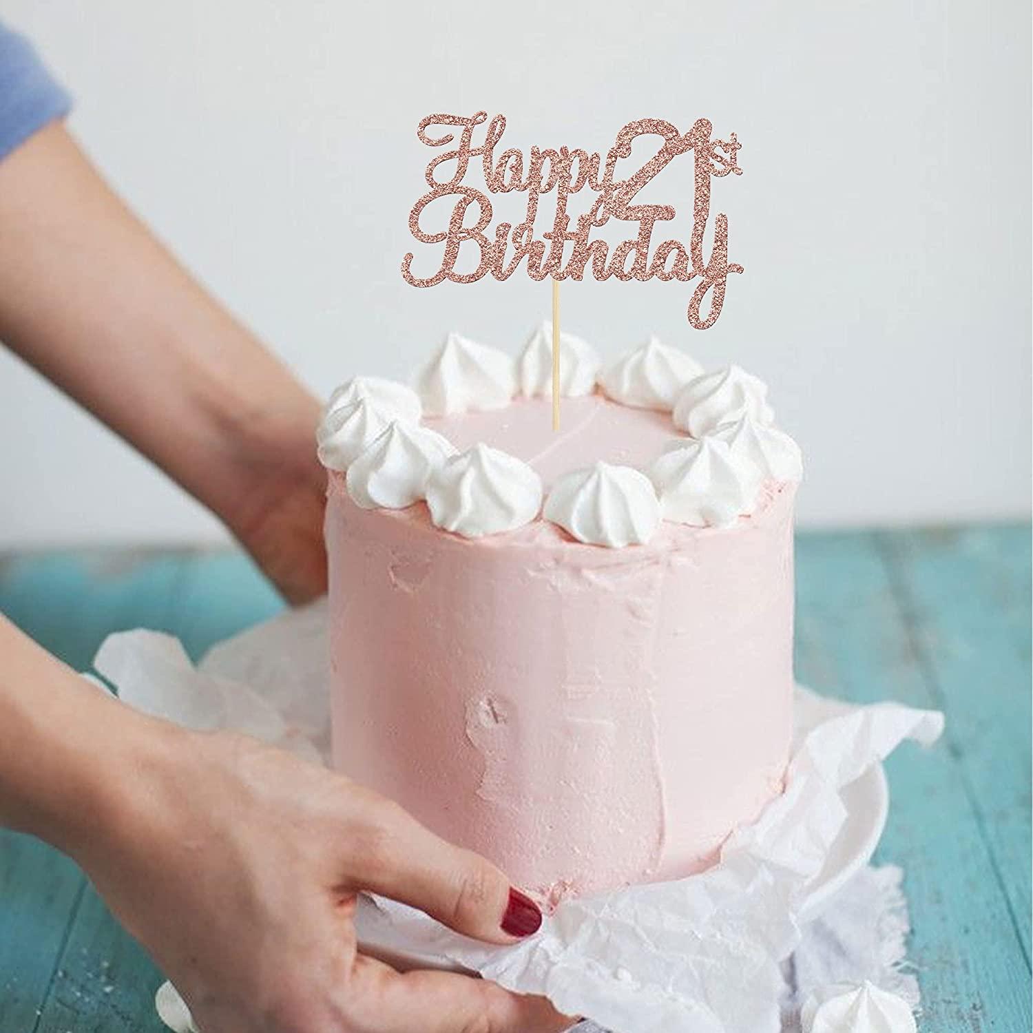 Rose Gold Glitter 21st Birthday Cake Topper - Happy 21 Birthday ...