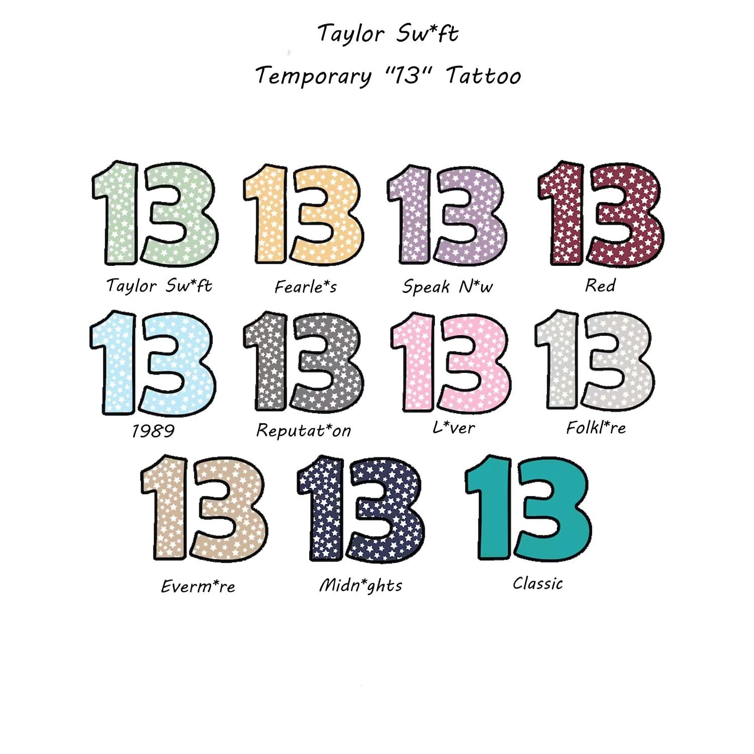 Lucky Number 13 Taylor Swift Temporary Tattoos Stickers - 11Pcs Set in ...