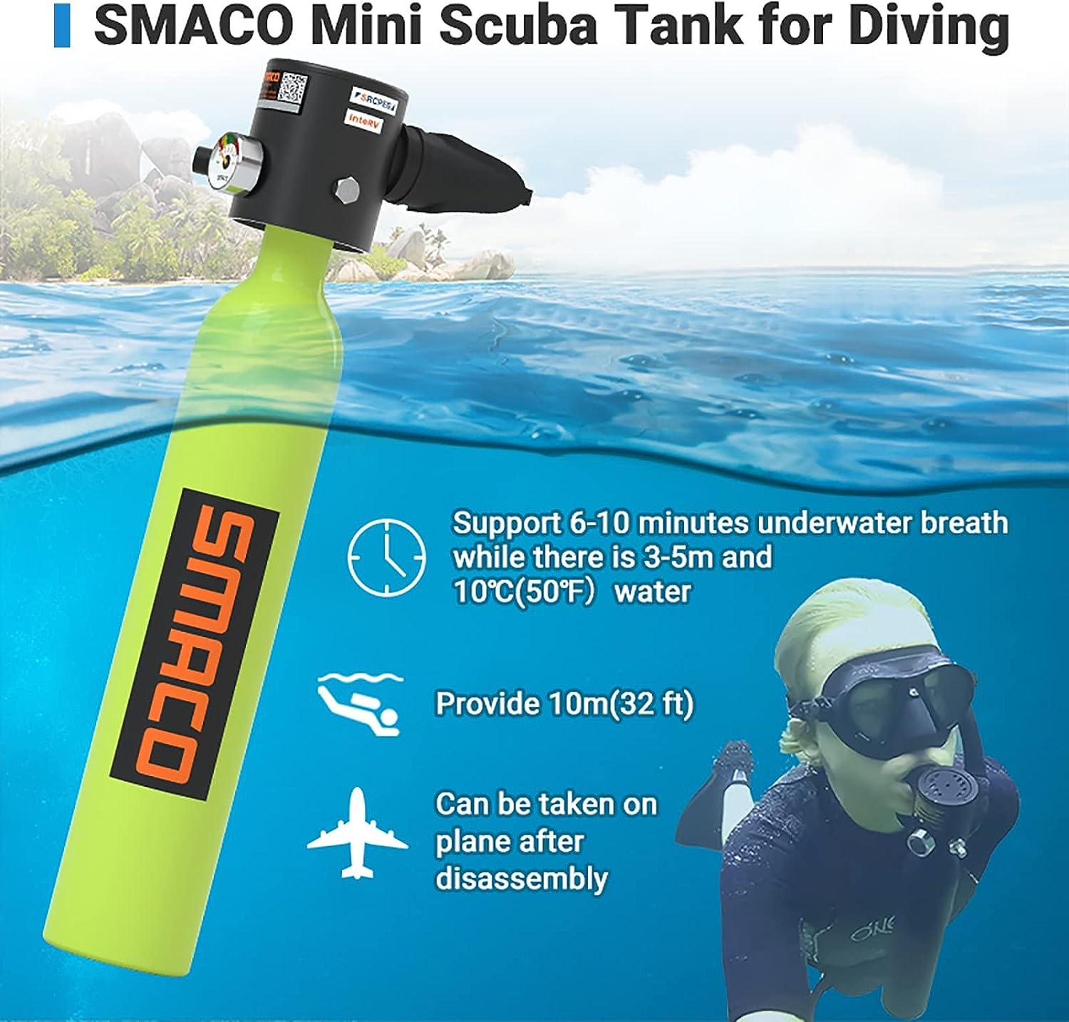 SMACO Scuba Tank, S300+ Portable Mini Dive Cylinder with 5-12 Diving ...