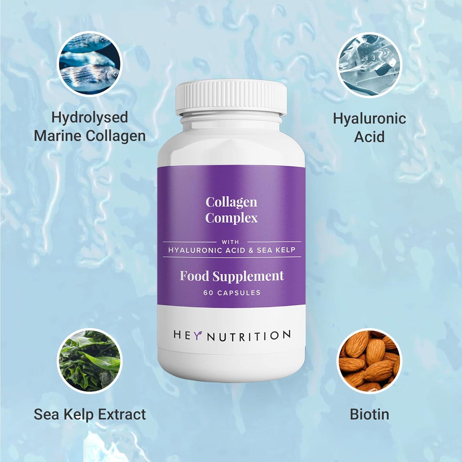 Hey Nutrition Collagen Complex with Hyaluronic Acid, Sea Kelp, Vitamin ...