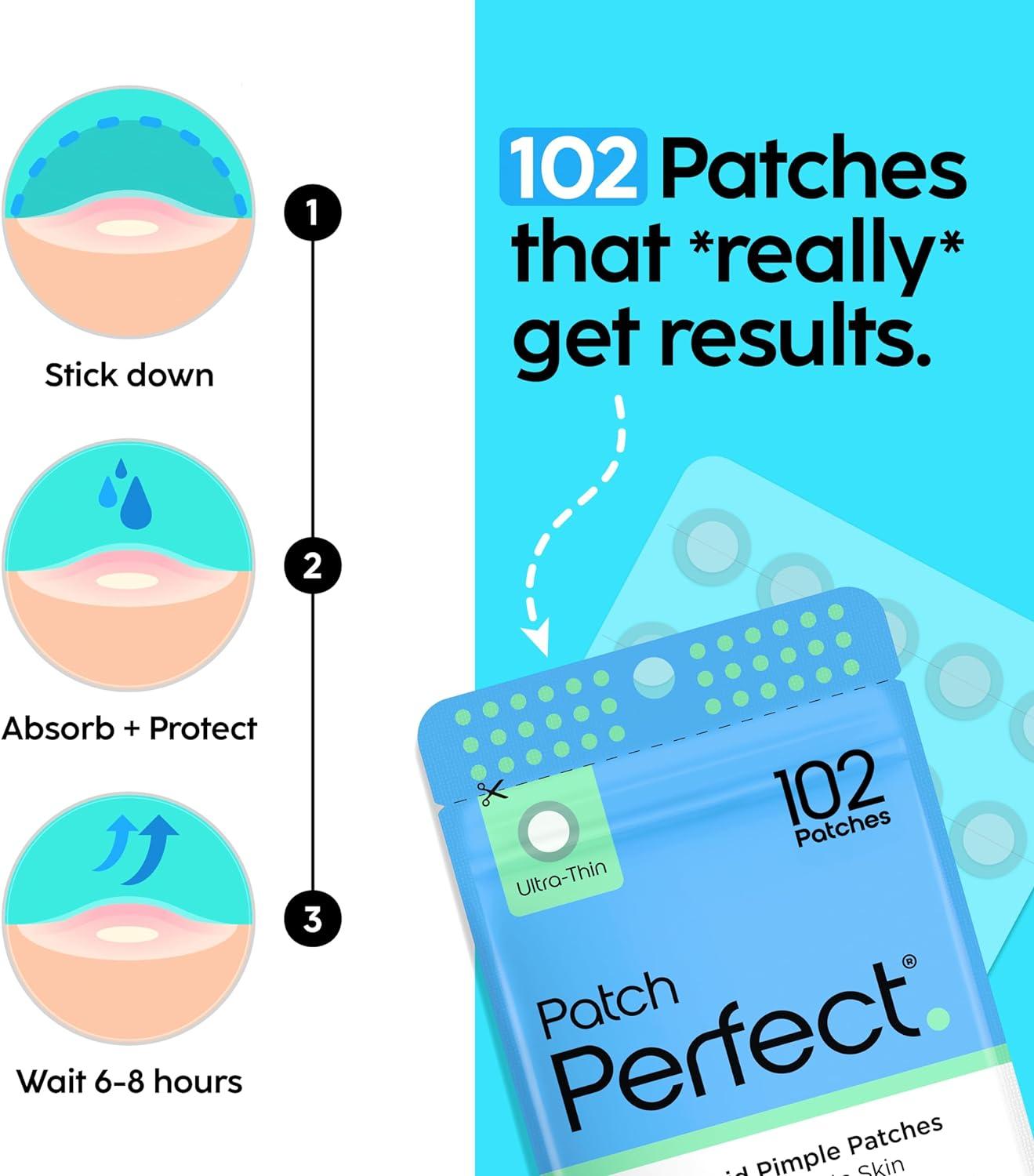 Patch Perfect Spot Patches (102 Pimple Patches) - Hydrocolloid Acne ...