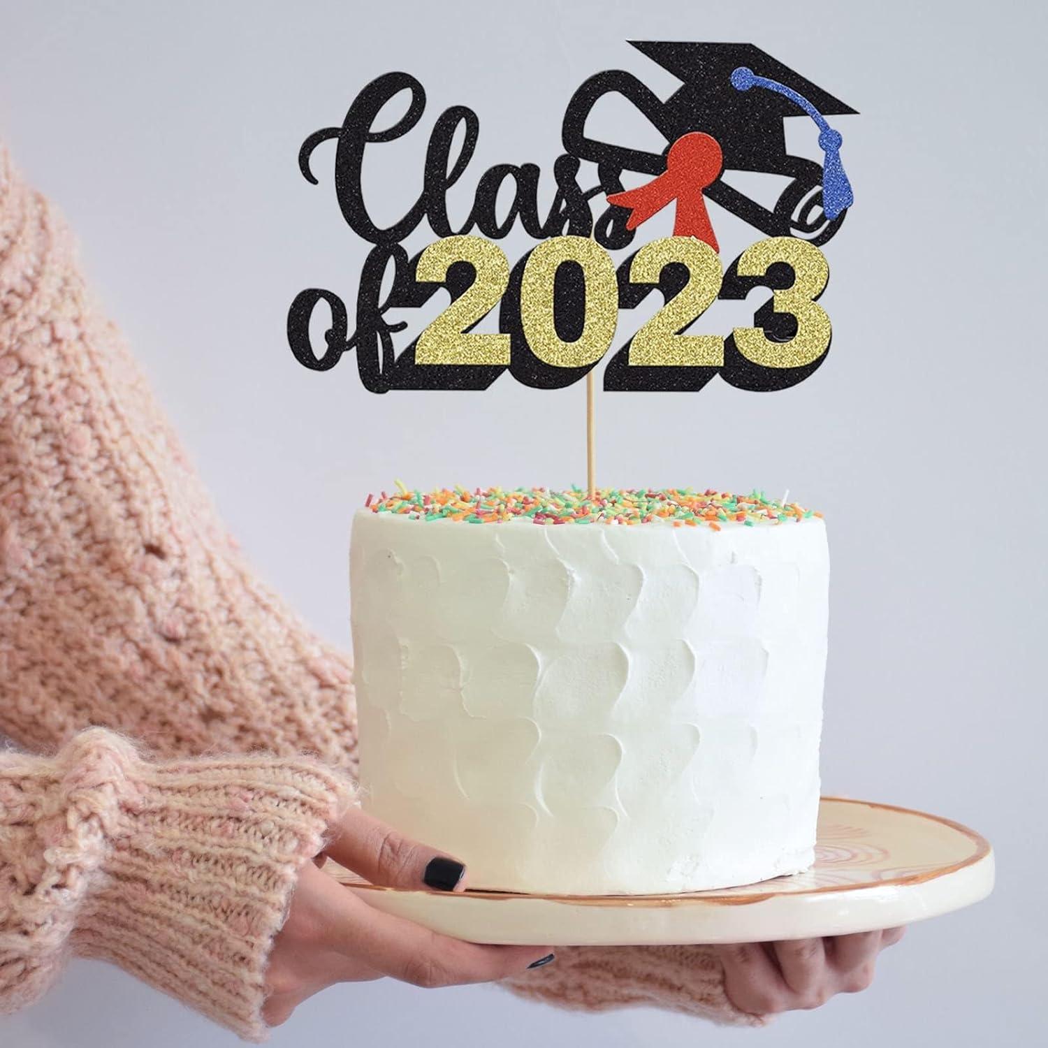 Class of 2023 Gold Glitter Graduation Cake Topper - Personalized ...