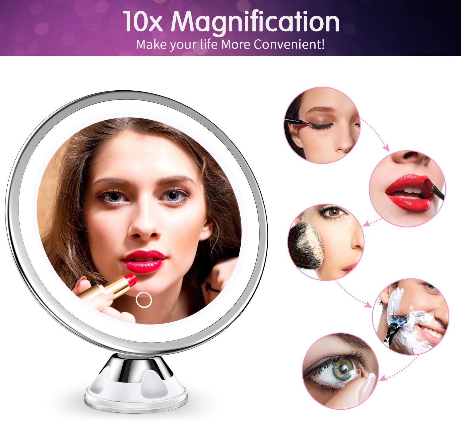 10x Magnifying Lighted Makeup Mirror with 360 Rotation, Touch Sensor ...