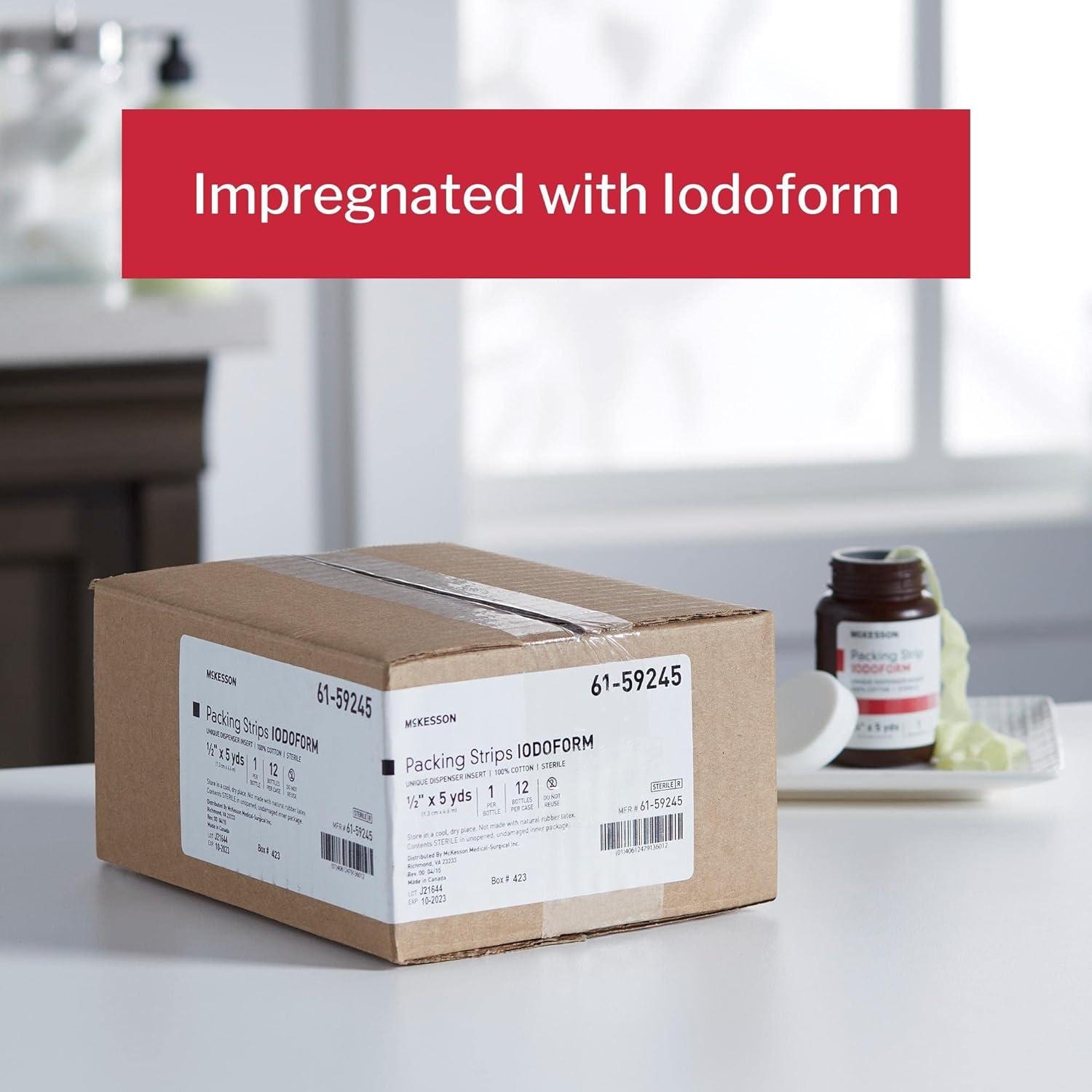 McKesson Packing Strip Sterile Iodoform 100% Cotton 1/2 in x 5 yds 12 Count