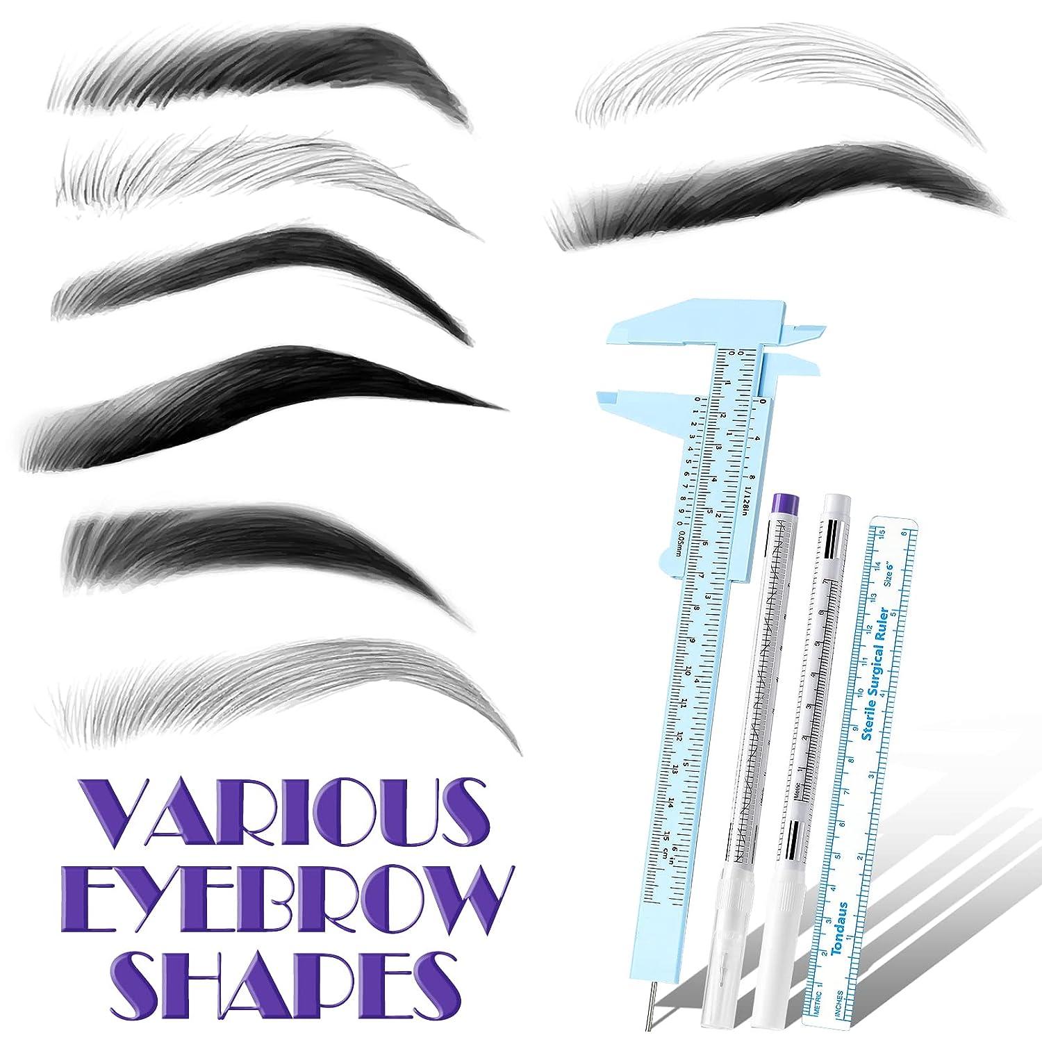 10 Pcs Eyebrow Tools Set: 2 Measuring Rulers, 4 Microblading Skin ...
