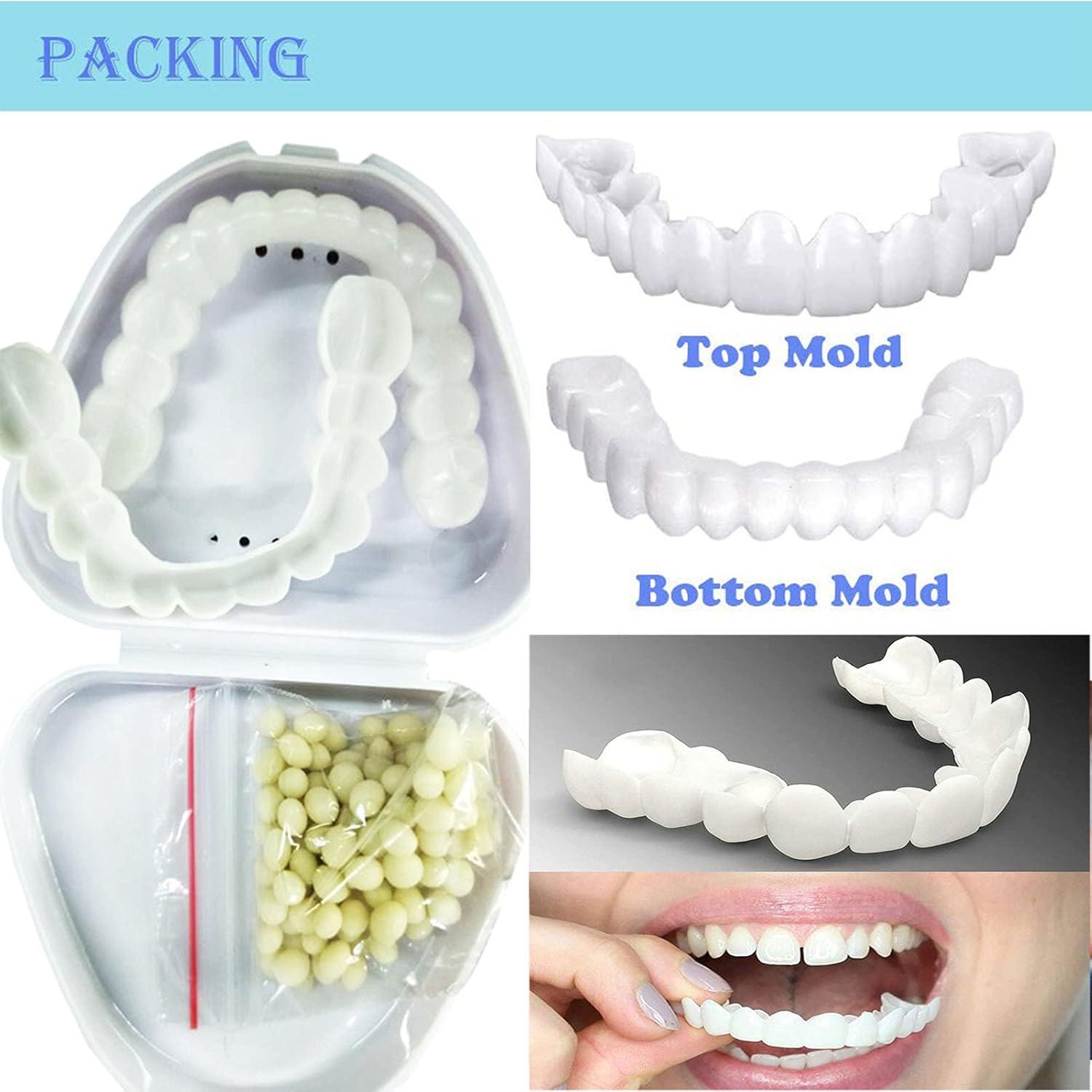 2 Pairs Snap-On Veneer Teeth | Upper & Lower Dentures for Instant ...
