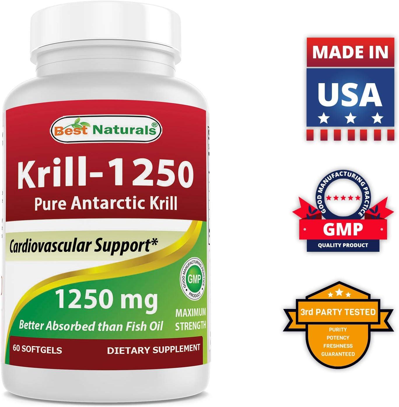 Best Naturals Pure Antarctic Krill Oil 1250mg (Triple Strength) | Omega-3 EPA, DHA & Astaxanthin ...