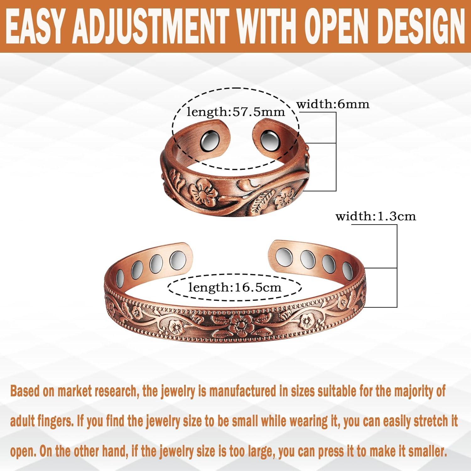 Pure Copper Magnetic Therapy Jewelry Set for Arthritis Relief ...