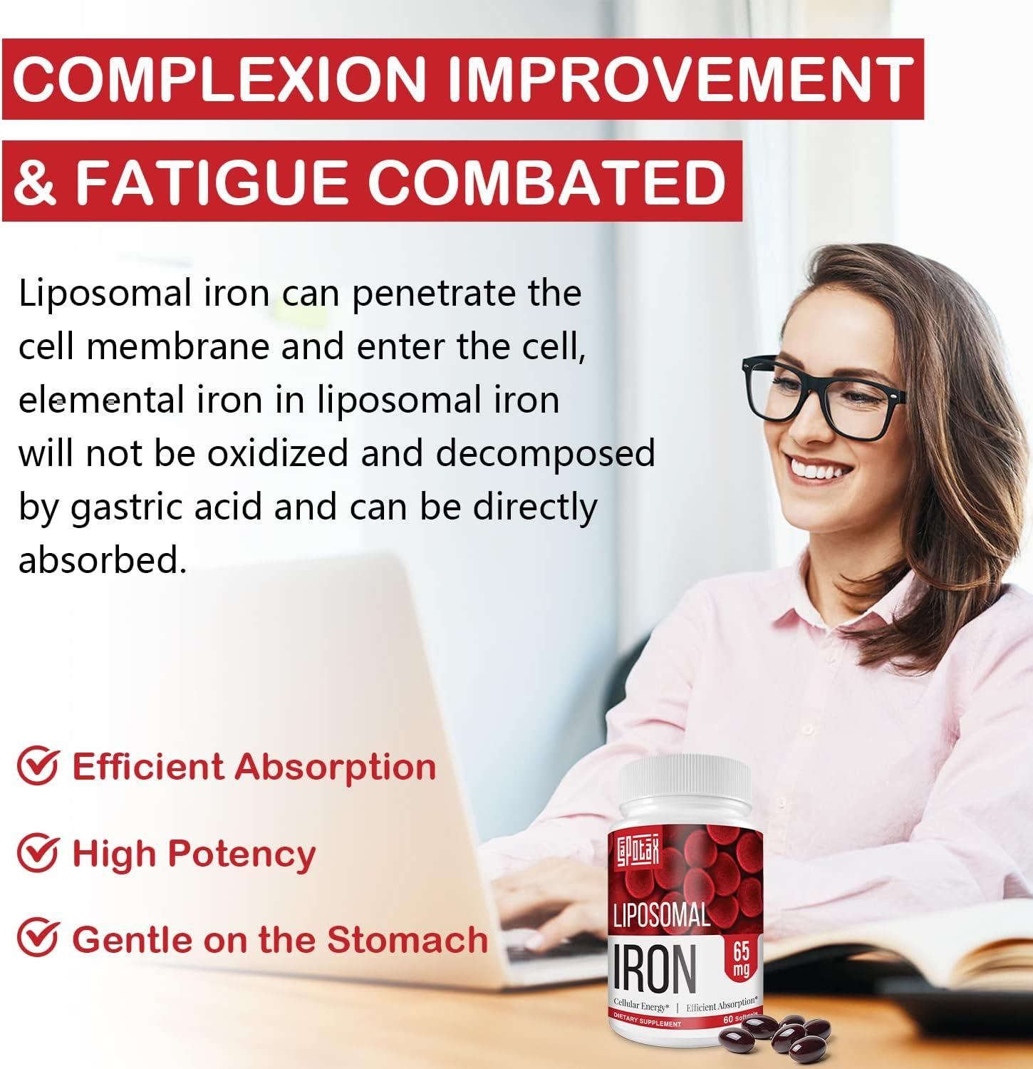 Liposomal Fe Iron Supplement 65mg with Folic Acid & Vitamin B12 | Red ...
