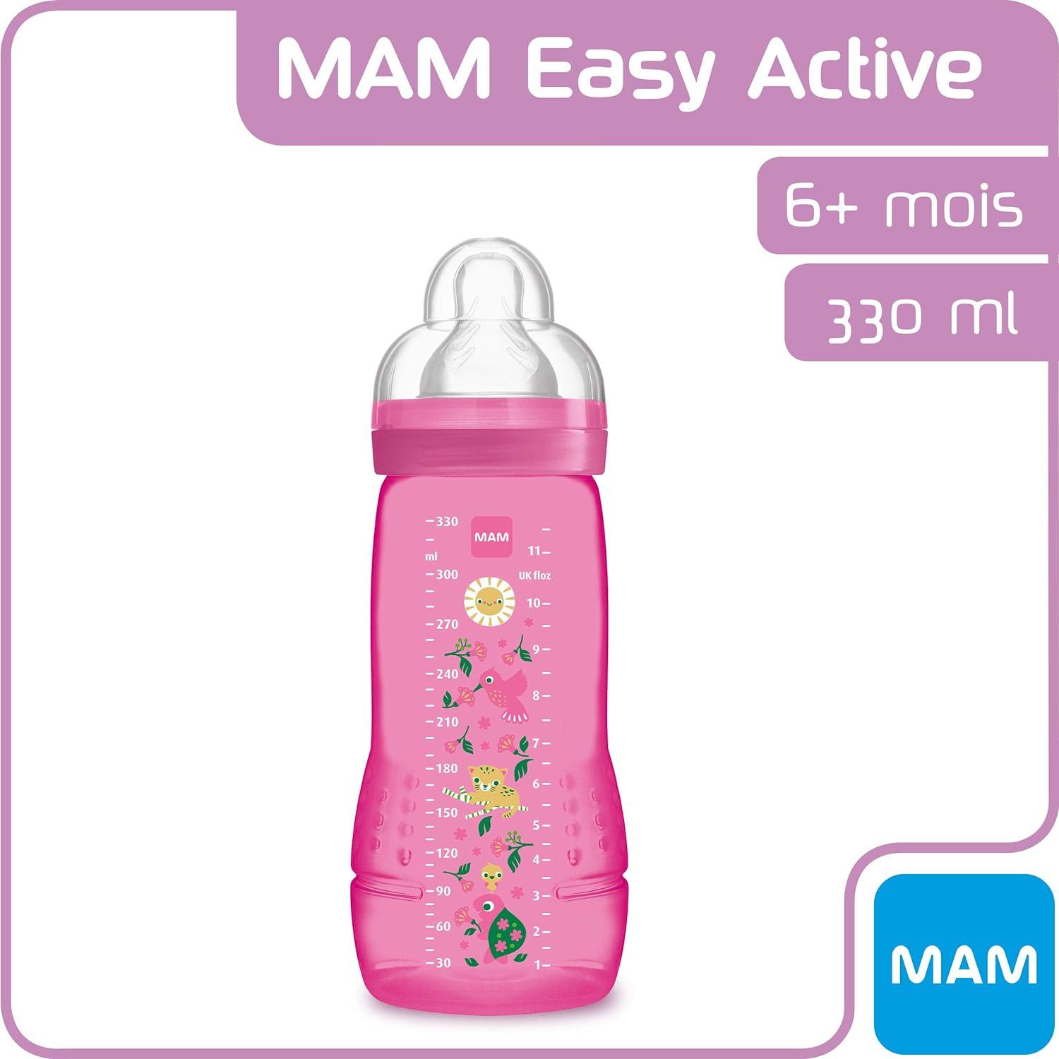 MAM Easy Active 2nd Age Feeding Bottle 330ml - X-Flow Teat - Pink, 6 ...