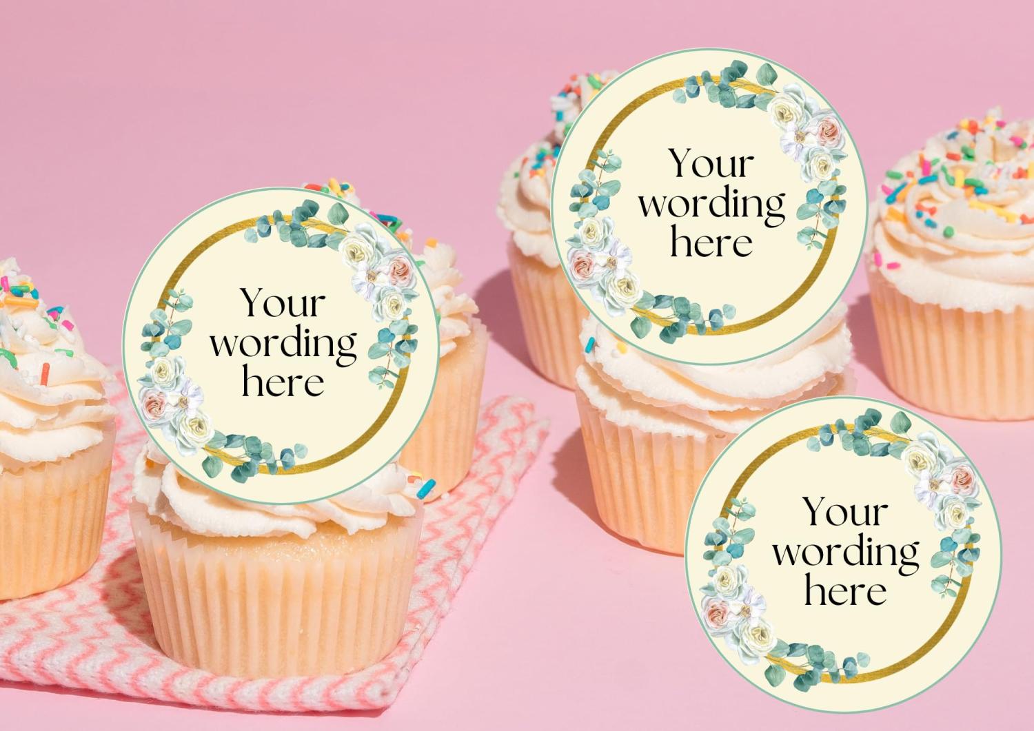 edible 20 x Personalised cupcake toppers uncut - Yellow - Any occasion/Any wording - hen/baby ...