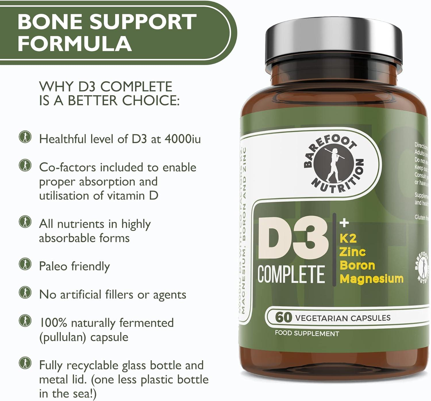Barefoot Nutrition Vitamin D3 Complete 4000 IU with Vitamin K2, Magnesium, Boron & Zinc ...