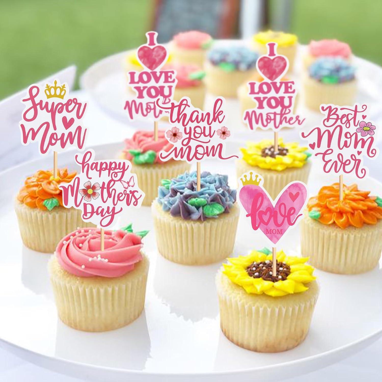 30 pcs Mother's Day Cupcake Topper Happy Mother's Day Pink Party Cake ...