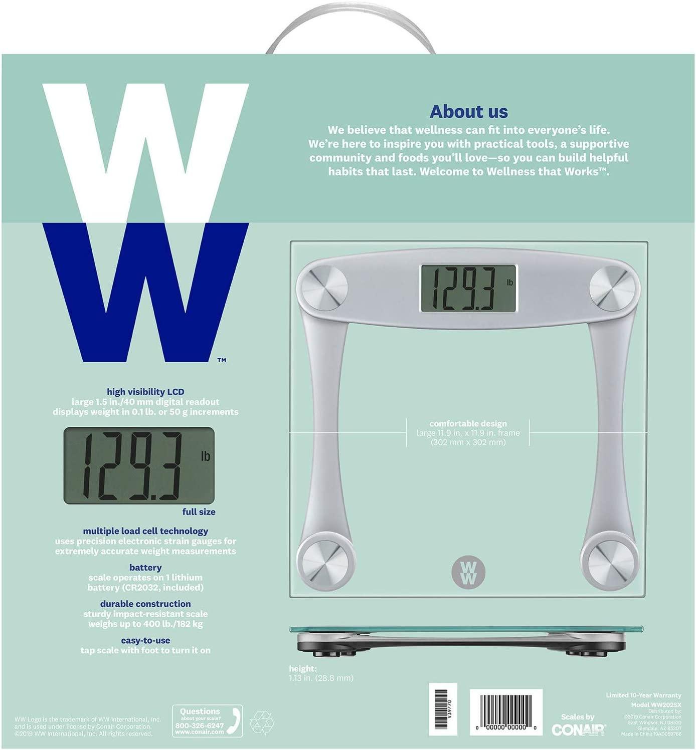 Conair WW Digital Glass Bathroom Scale - 400 Lbs Capacity, Silver Frame ...