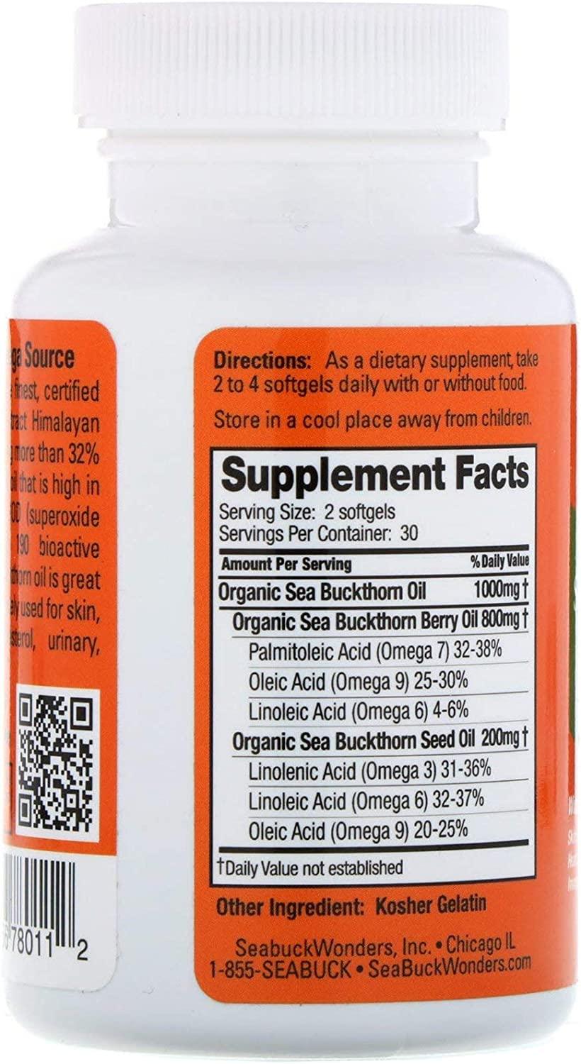 Sea Buckthorn Oil Blend - Omega-7 Complete 60 Softgels (500mg) - Omega ...
