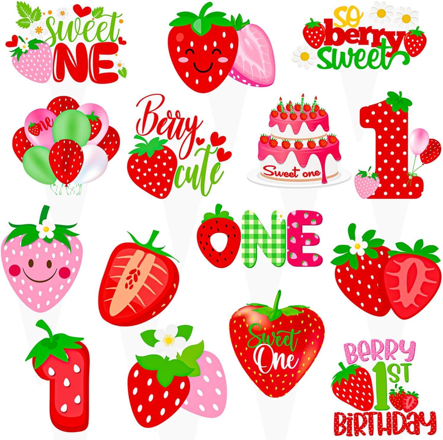 Strawberry Sweet One Cupcake Toppers 48Pcs Sweet One Birthday ...